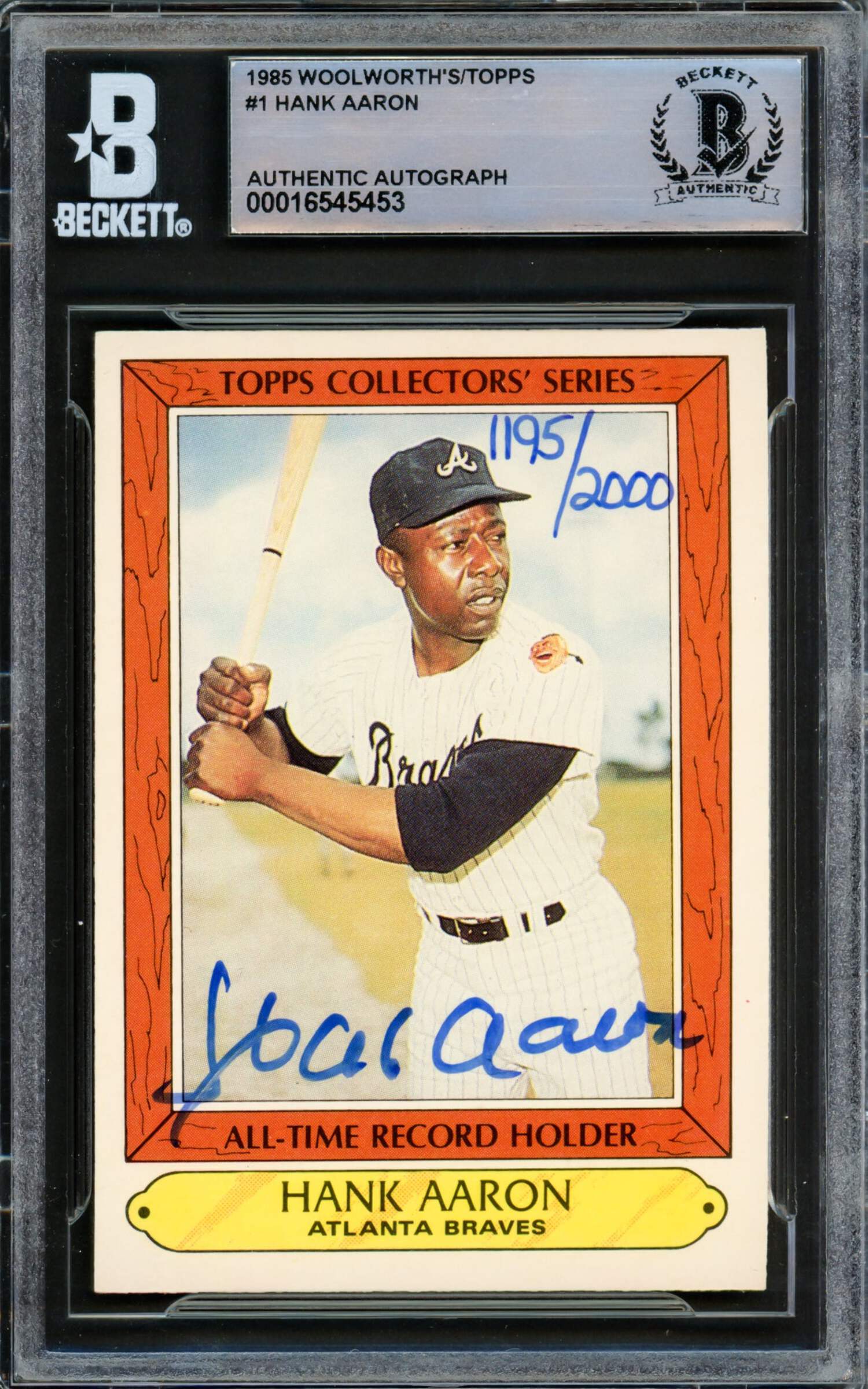 Hank Aaron Autographed 1985 Topps Woolworth's Card #1 Atlanta Braves ...