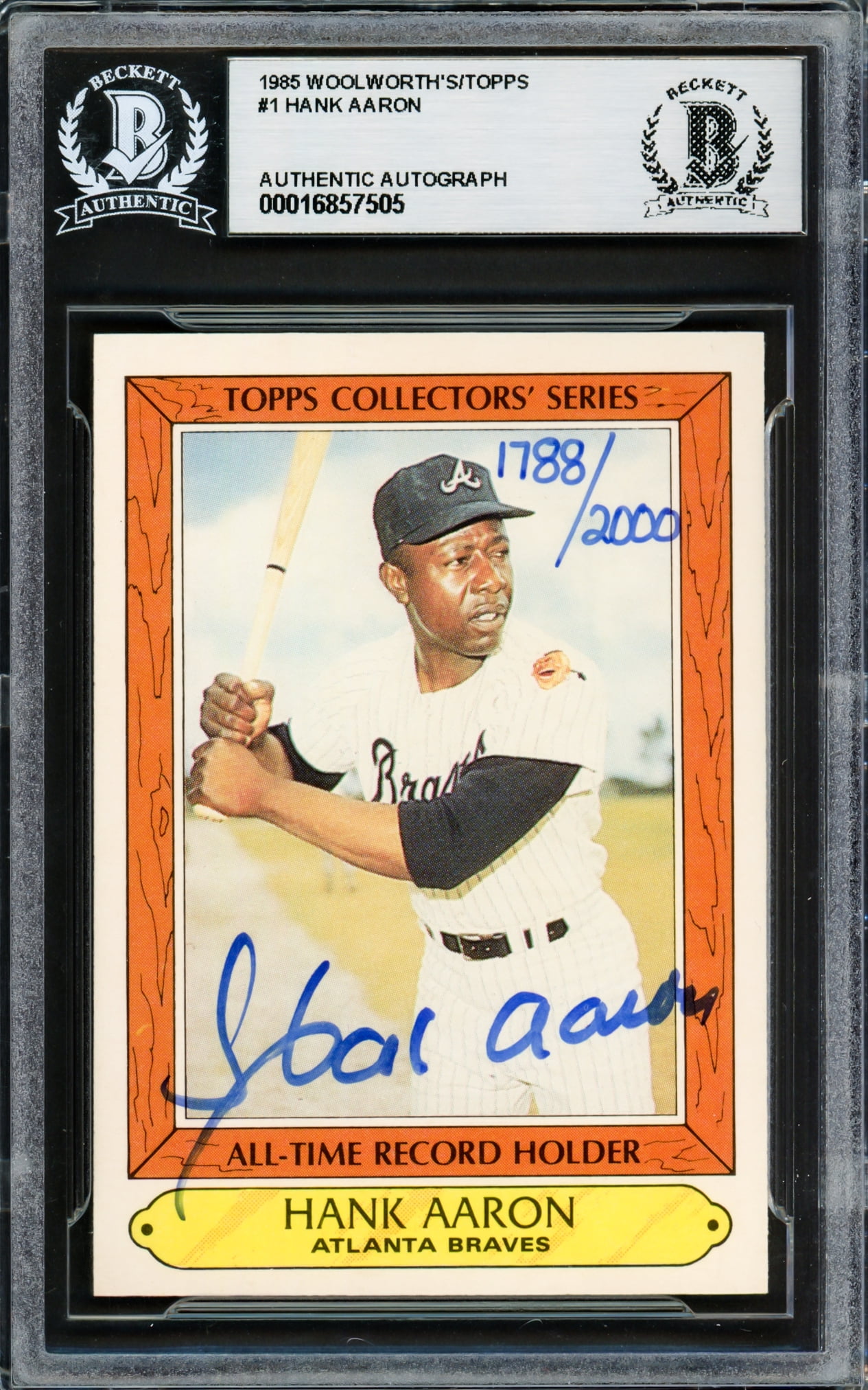 Hank Aaron Autographed 1985 Topps Woolworths Card #1 Atlanta Braves ...