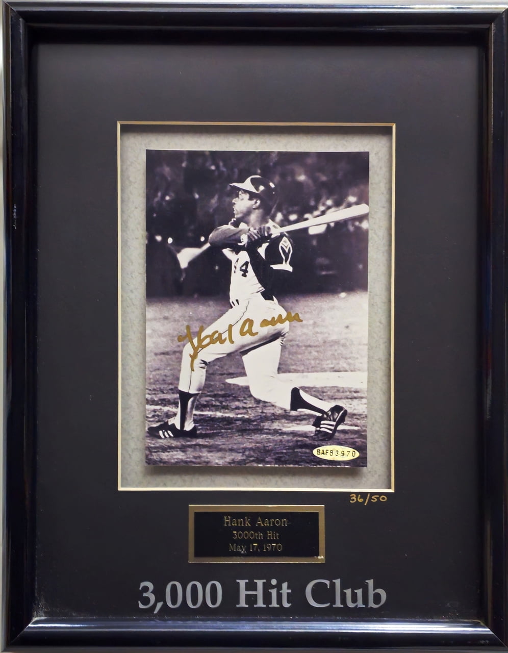 Hank Aaron Autographed Framed Gold 3000th Hit Club 5x7 Photo Atlanta ...