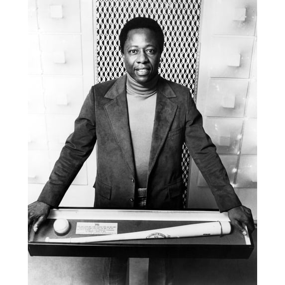 Hank Aaron Poses With Bat And Ball Used In Hitting Record Breaking ...