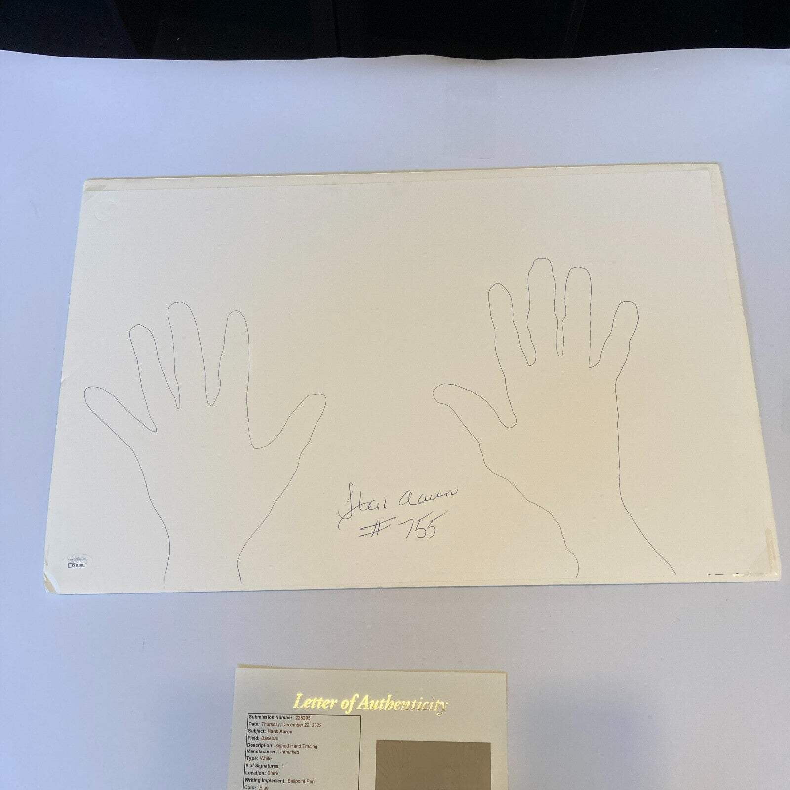 Hank Aaron Signed Large 15x24 Actual Hand Tracing With JSA COA Very ...