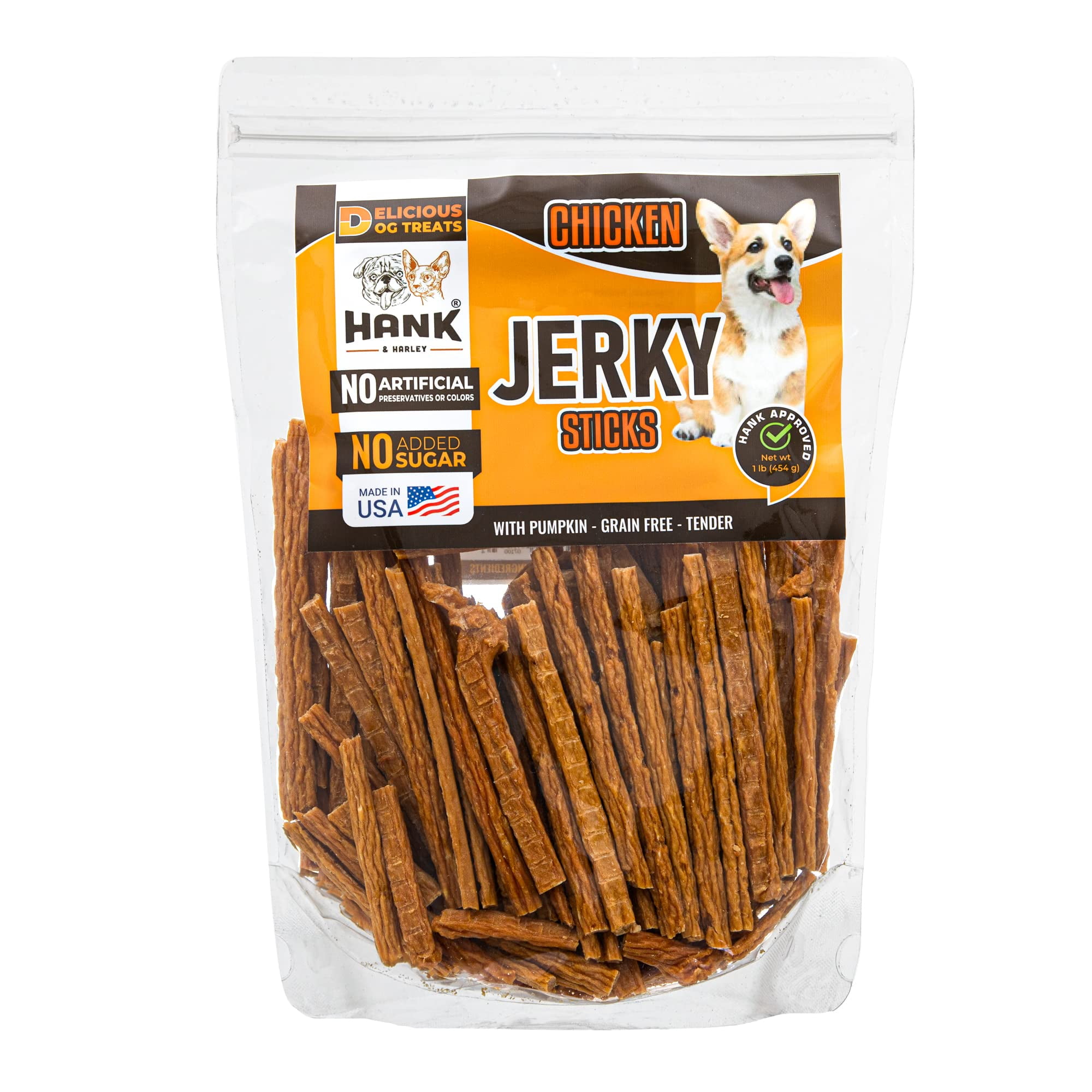 Hank & Harley Chicken YYF14 Jerky Sticks, 1 lb - USA Lean Protein Soft ...