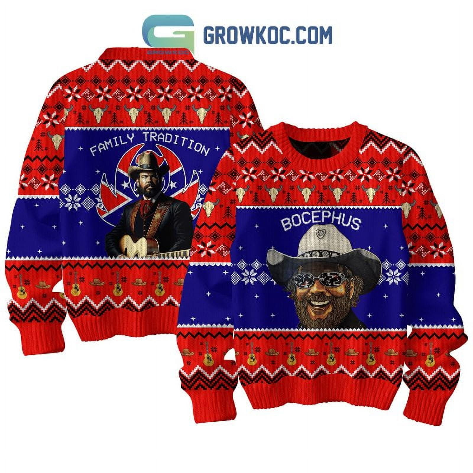 Hank Williams Jr. Bocephus Family Tradition Christmas Ugly Sweater ...