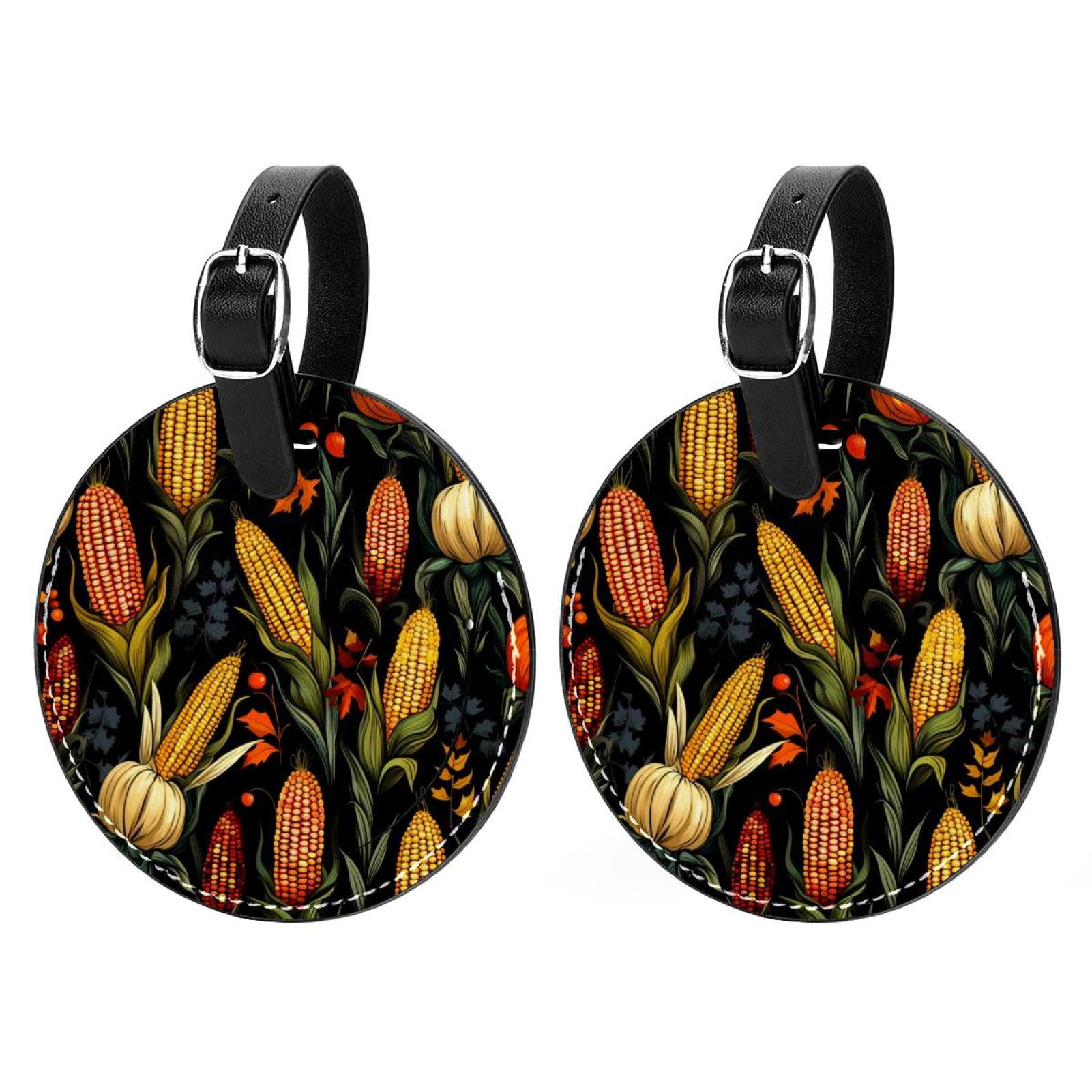 Hanksgiving Corn 2Pcs PU Leather Round Luggage Tags with Privacy Cover ...