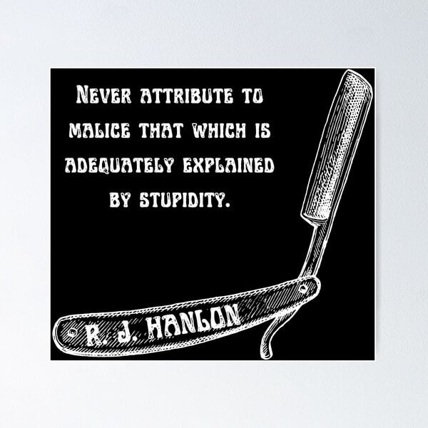 Hanlon'S Razor (White, Square) Poster Wall Art, Modern Wall Decor For ...