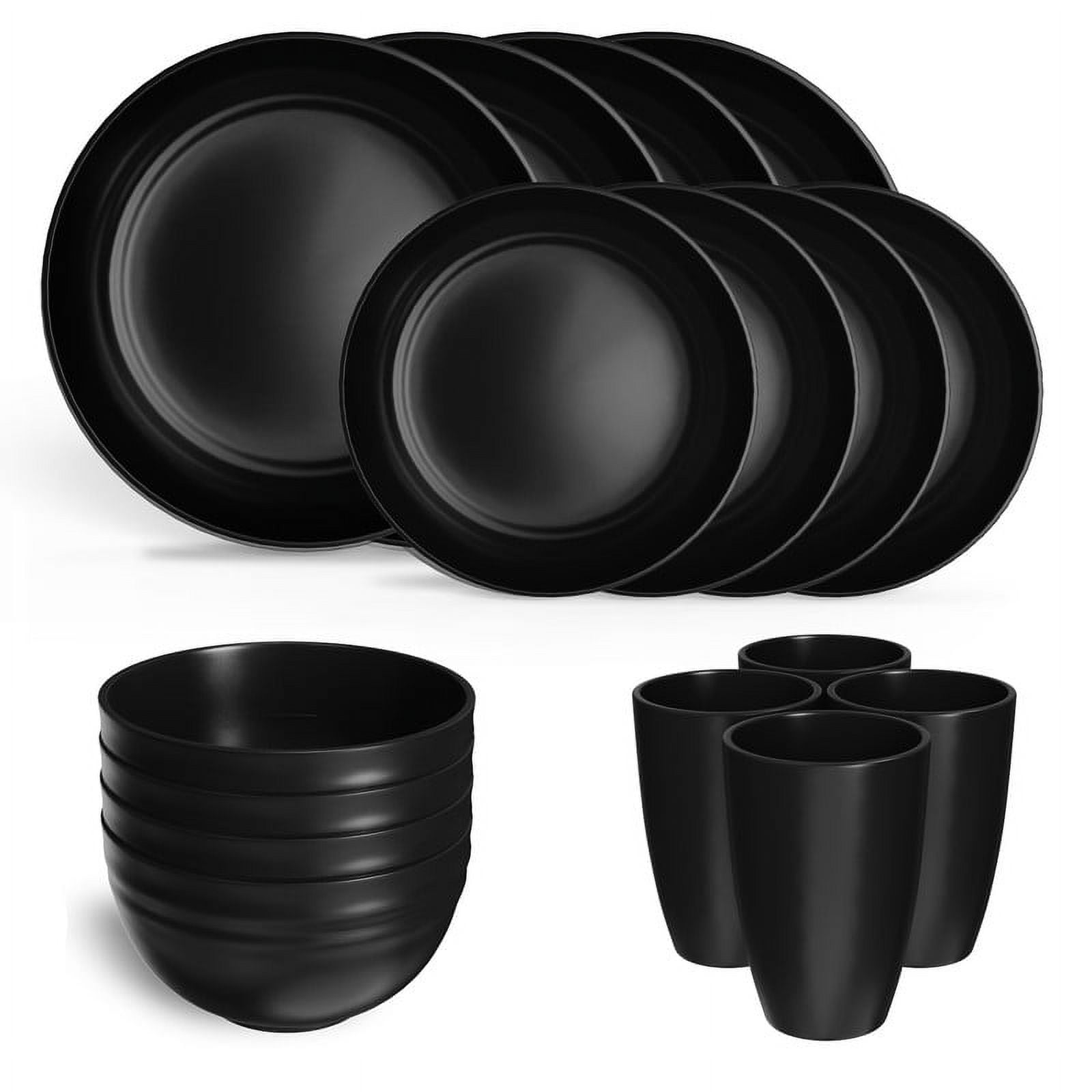 Hanmfei Durable & Reusable Plastic Dinnerware Set for 4, Kitchen Dining ...