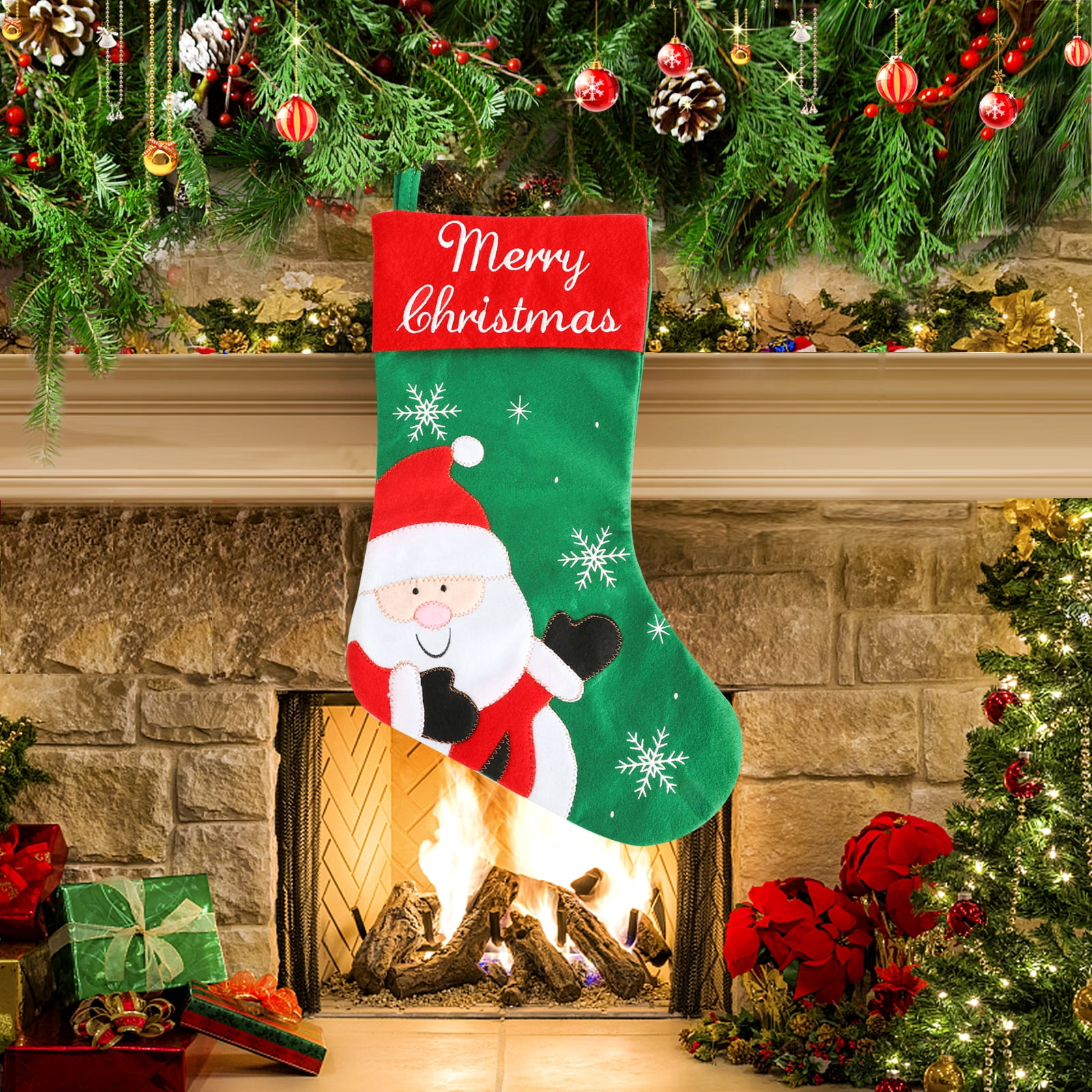 Hanmir Christmas Stocking with Santa 18" Large Hanging Xmas Stockings ...