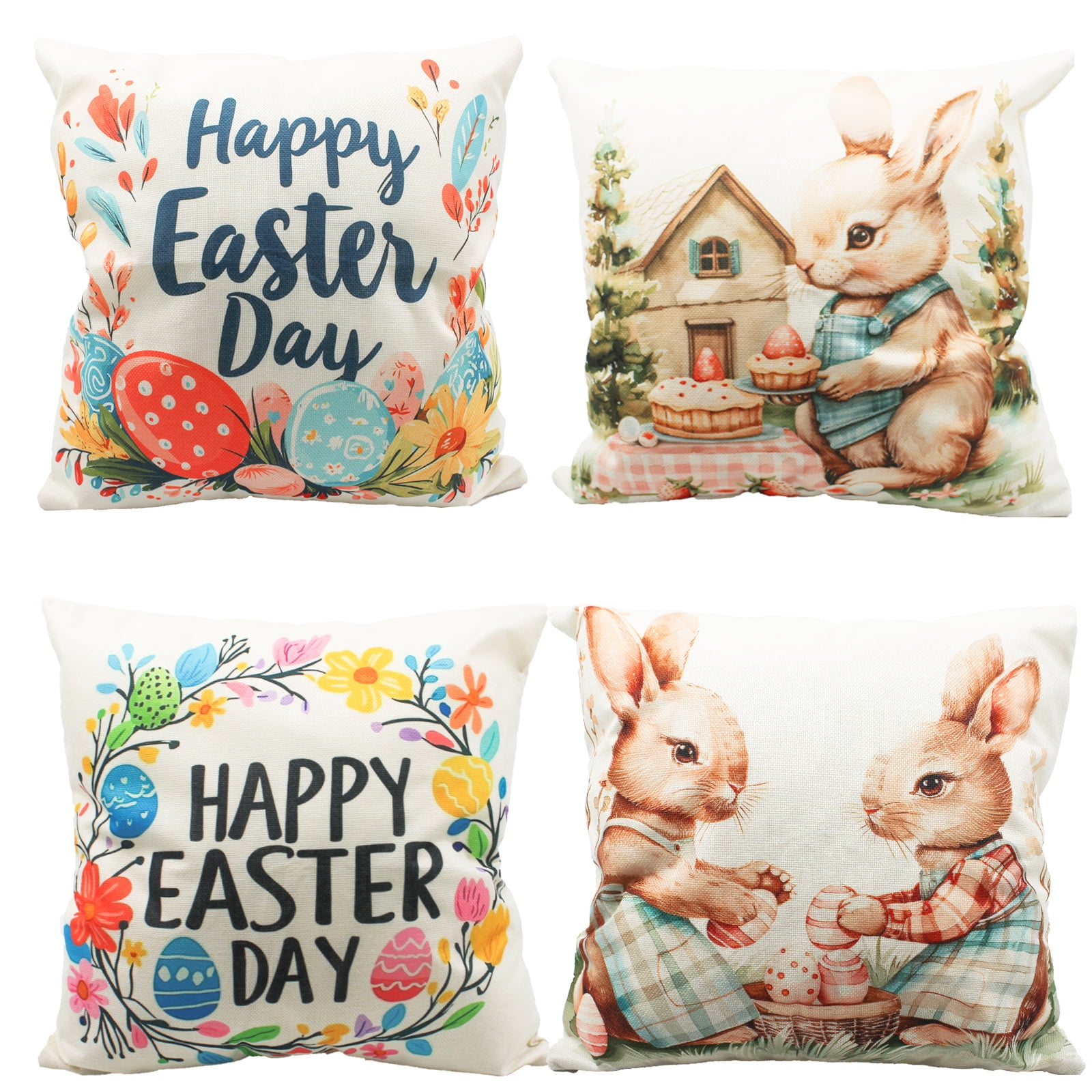 Hanmun Happy Easter Throw Pillow Covers 18 x 18 Inch Spring Cushion ...