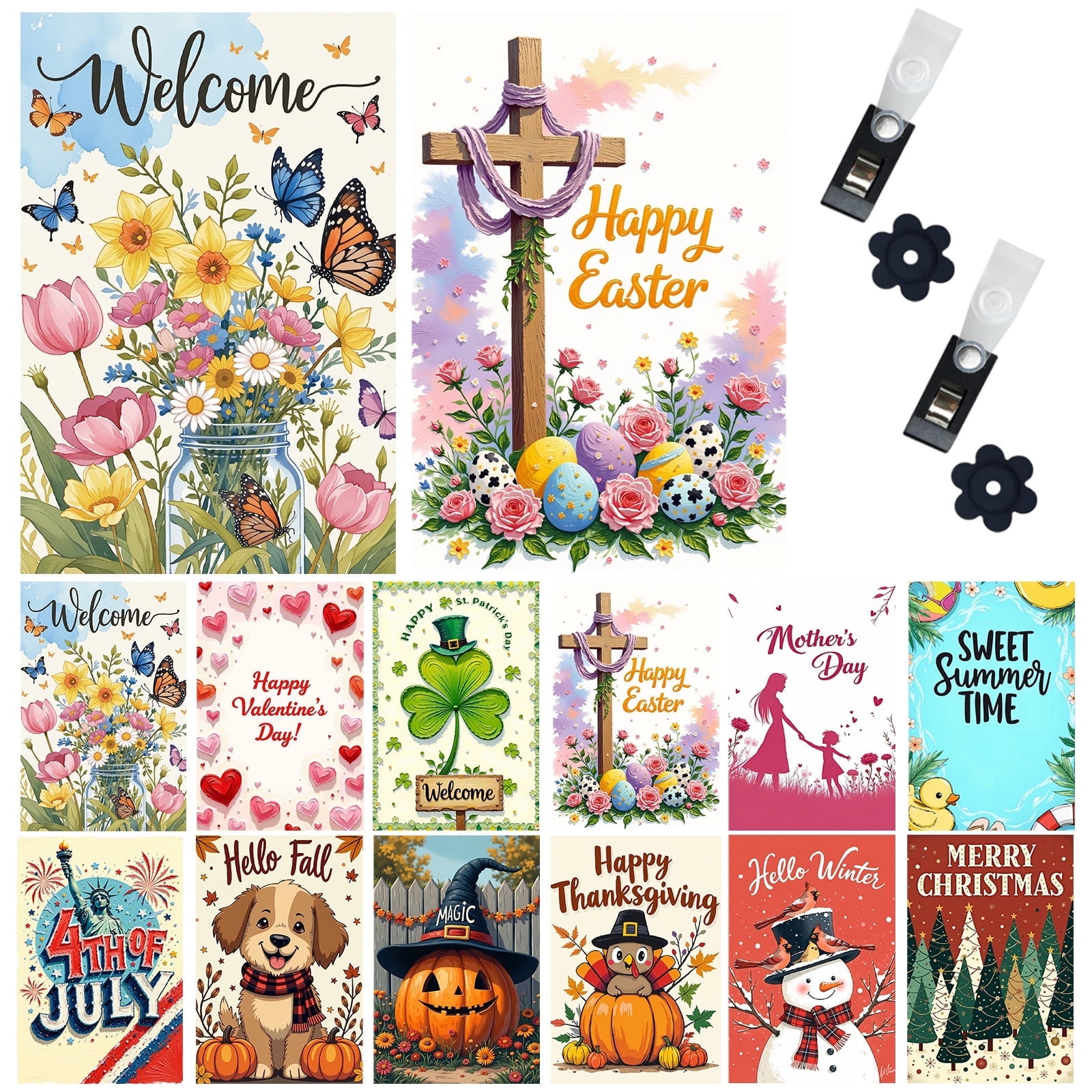 Hanmun Seasonal Garden Flags Set of 12 Double Sided 12x18 Inch Welcome ...