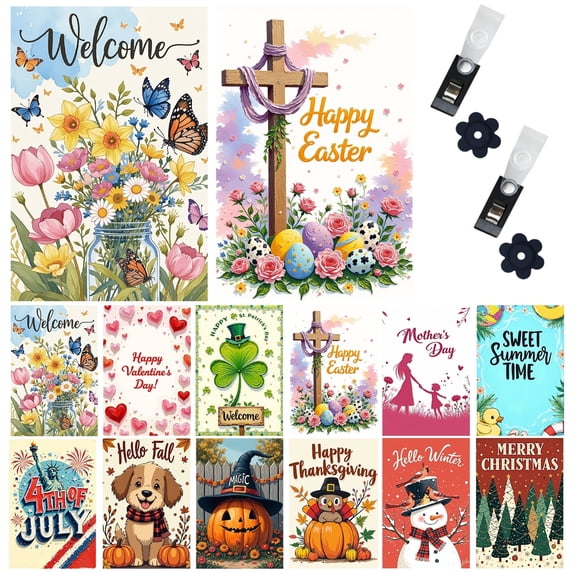 Hanmun Seasonal Garden Flags Set of 12 Double Sided 12x18 Inch Welcome ...