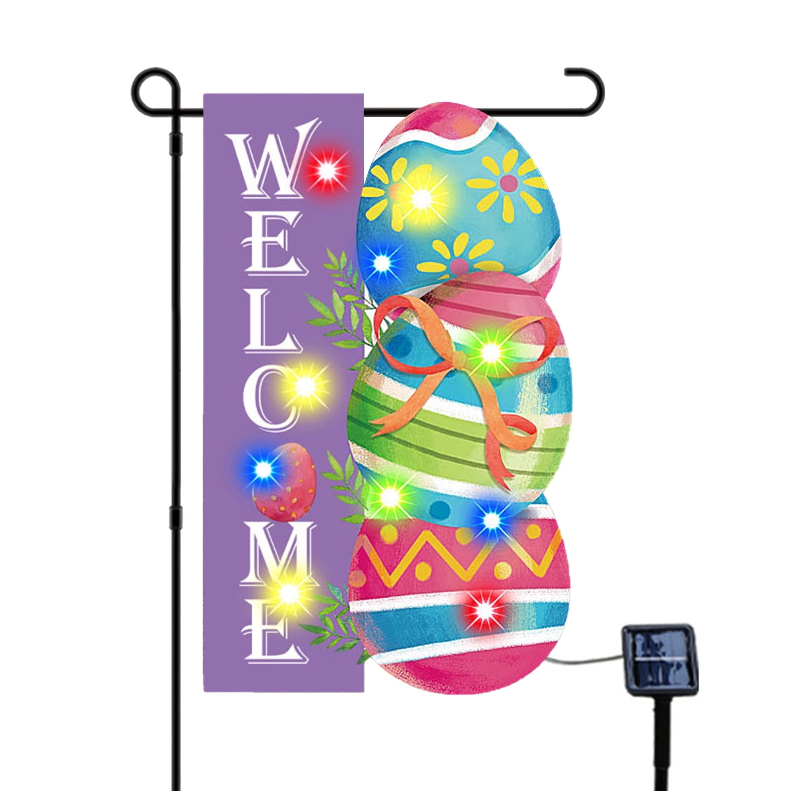 Hanmun Welcome Easter Garden Flag 12×18 Inch Solar LED Double Sided ...