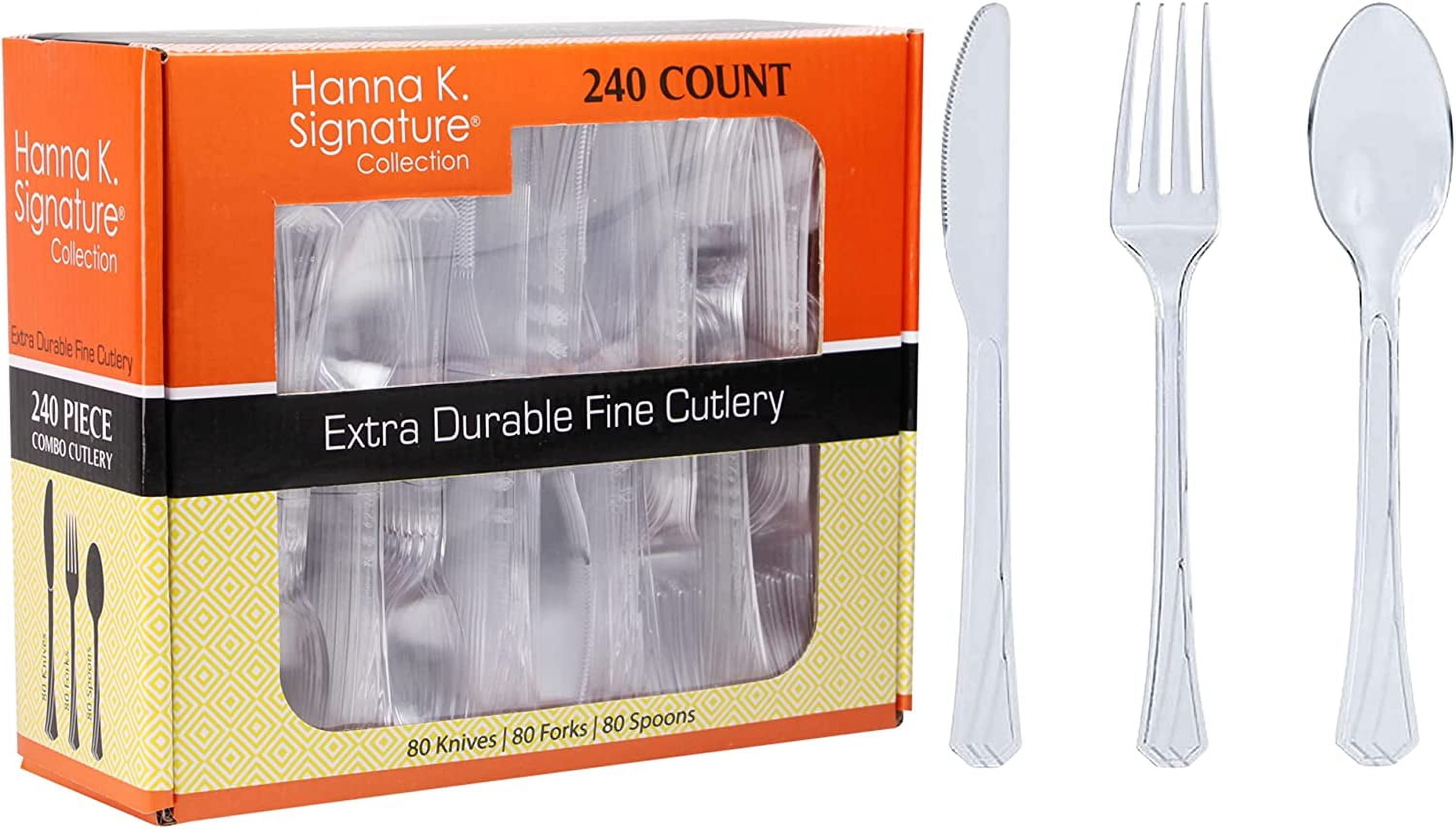 Hanna K. Signature 240 Count Plastic Silverware Heavyweight Clear Combo ...
