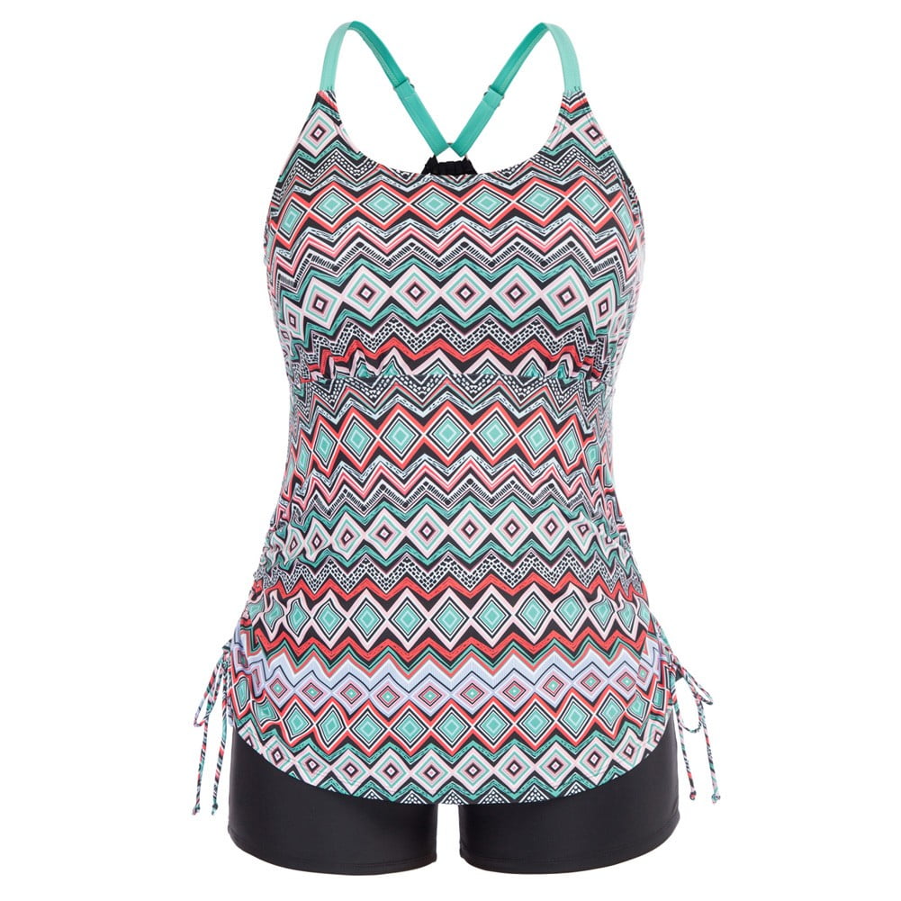 Hanna Nikole Womens Tankini Swimsuits Geometric Patterns Tummy Control
