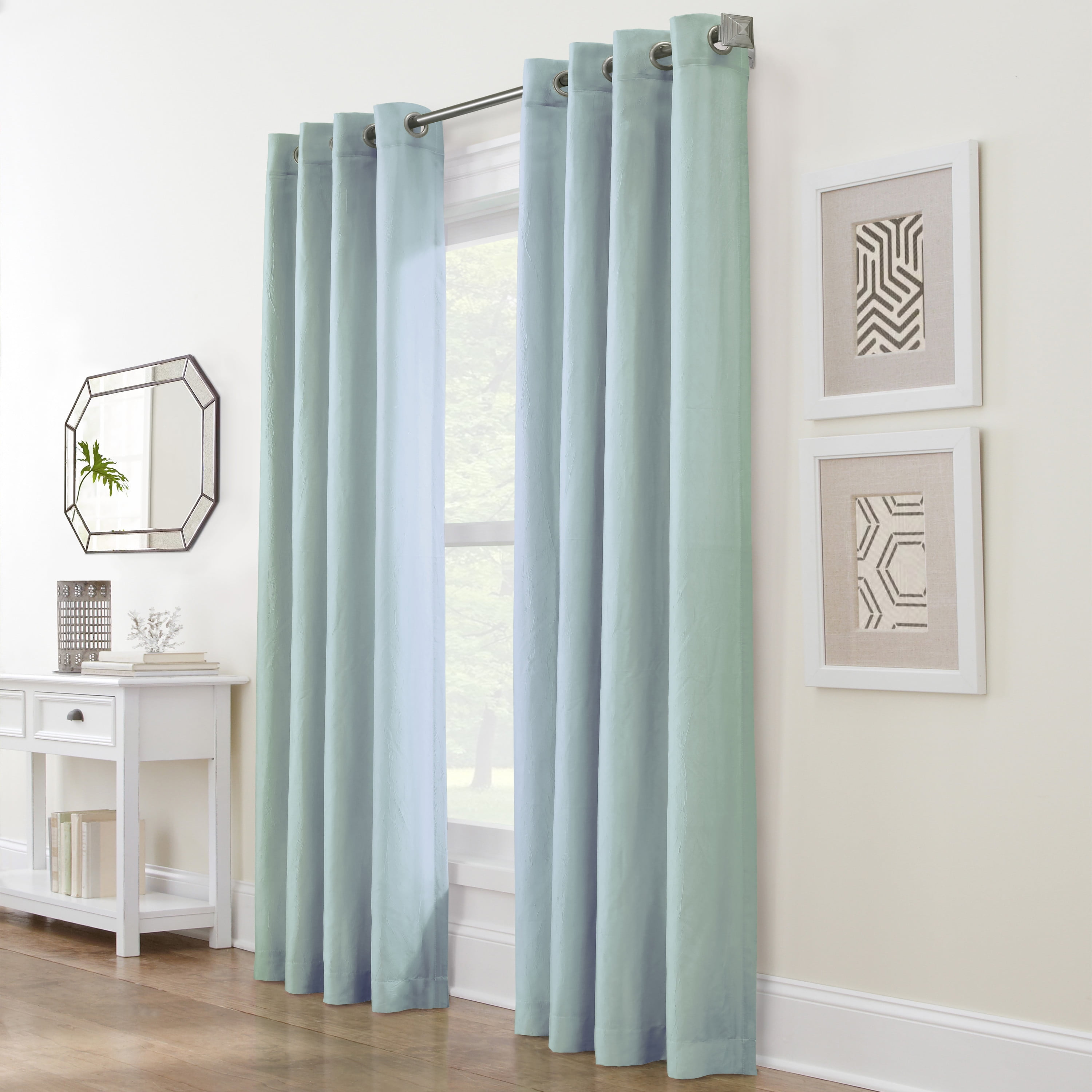 Hannah Crinkle Textured Microfiber Curtain Panel 52" x 63" in Sky Blue ...