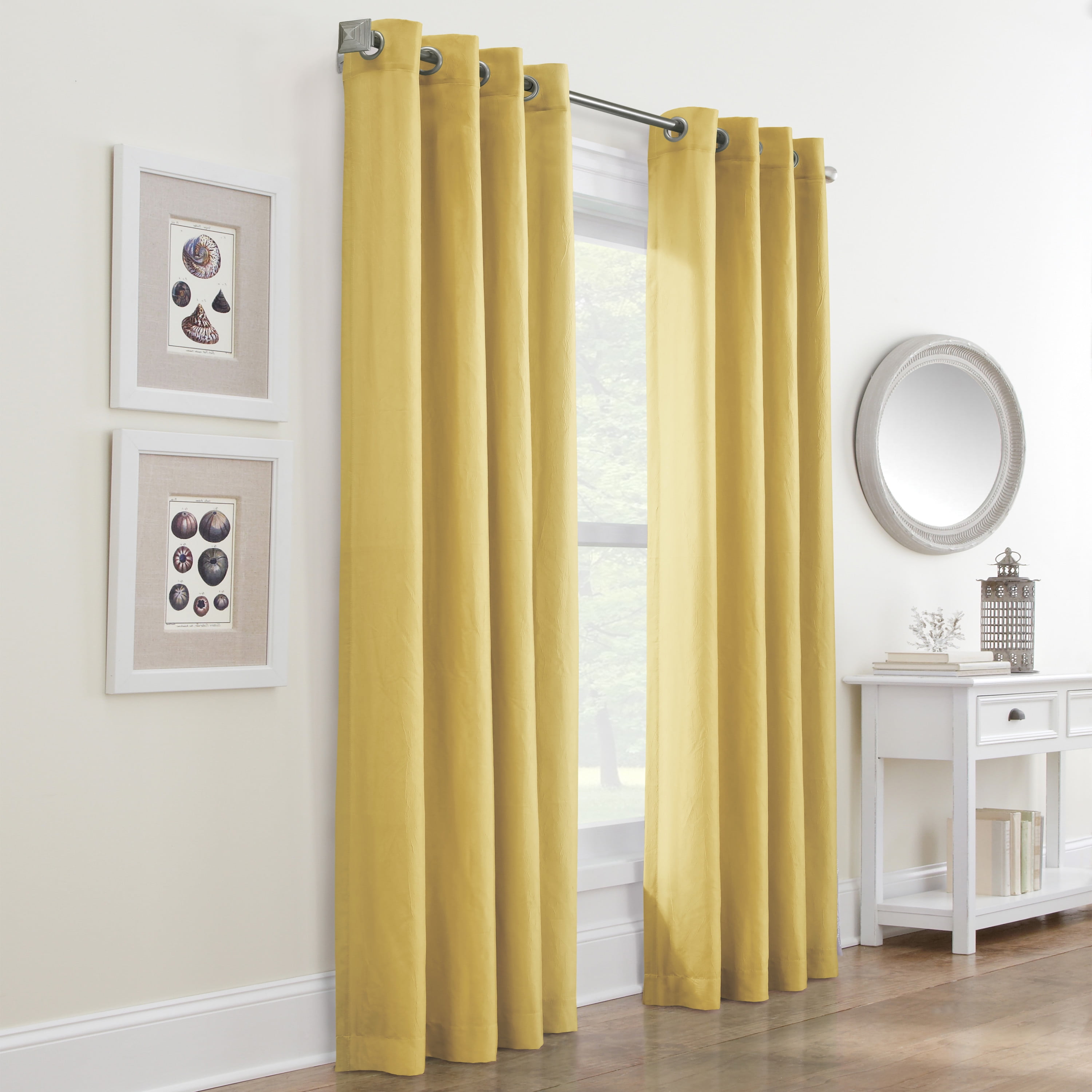 Hannah Crinkle Textured Microfiber Curtain - Yellow 52x63 - Walmart.com