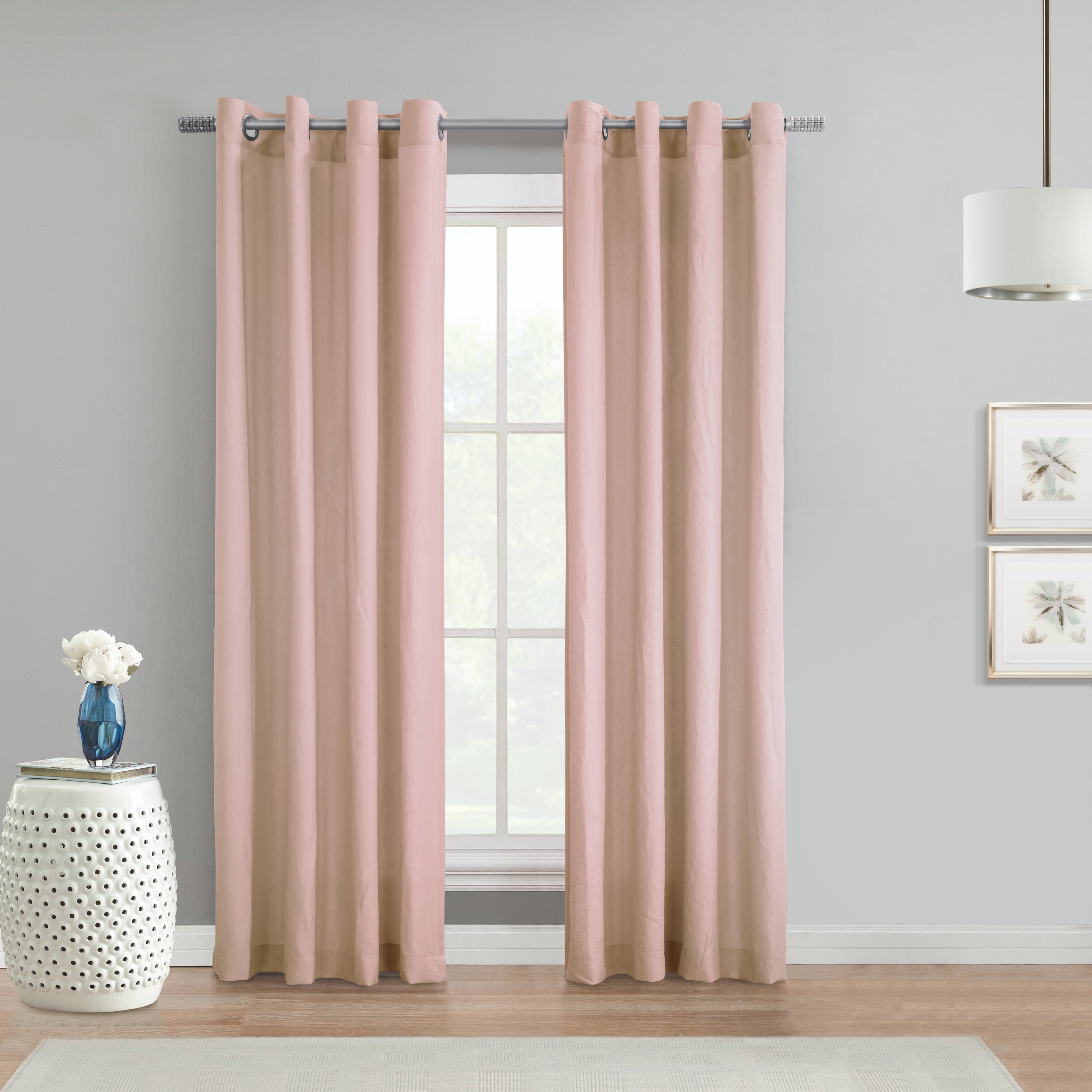 Hannah Crinkle Textured Microfiber Curtain Panel 52" x 84" in Rose ...