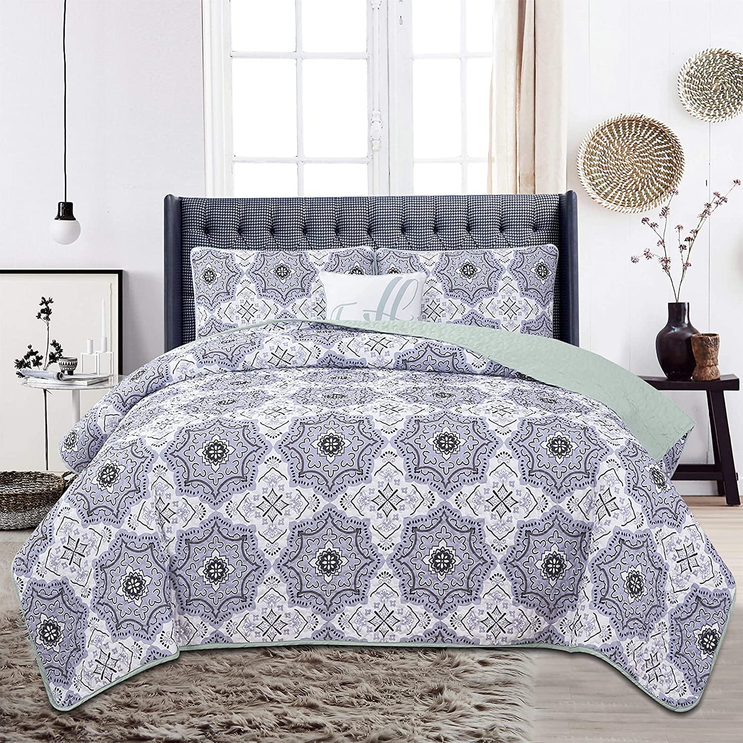 Hannah Linen Lightweight Twin Quilt Sets - 3 Piece Soft Microfiber ...