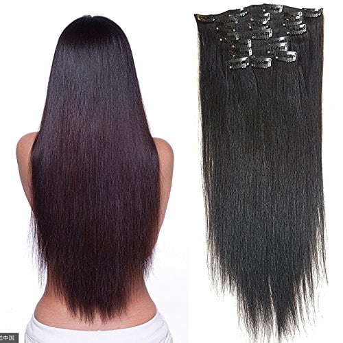 Hannah Queen Hair Brazilian Clip In Hair Extensions #1B Natural Black ...
