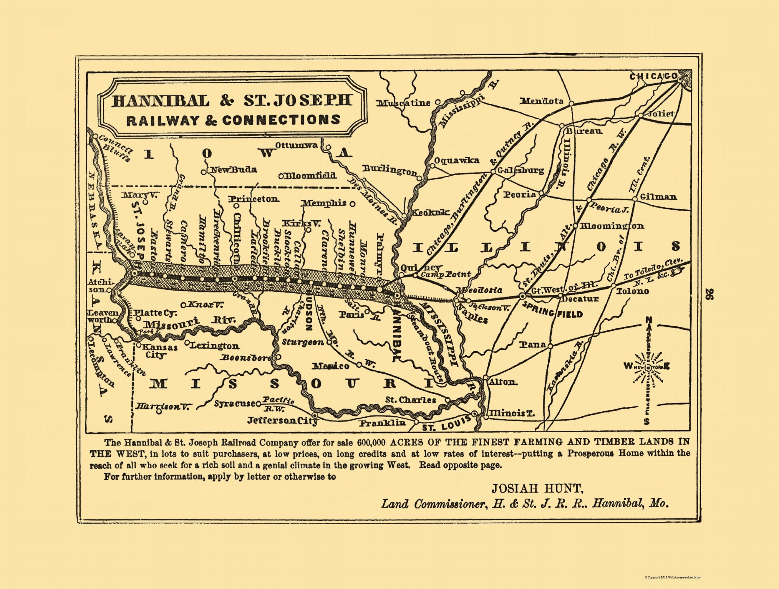 Railroad Map - Hannibal and St Joseph Railroad - Hunt 1863 - 23 x 30.43 ...