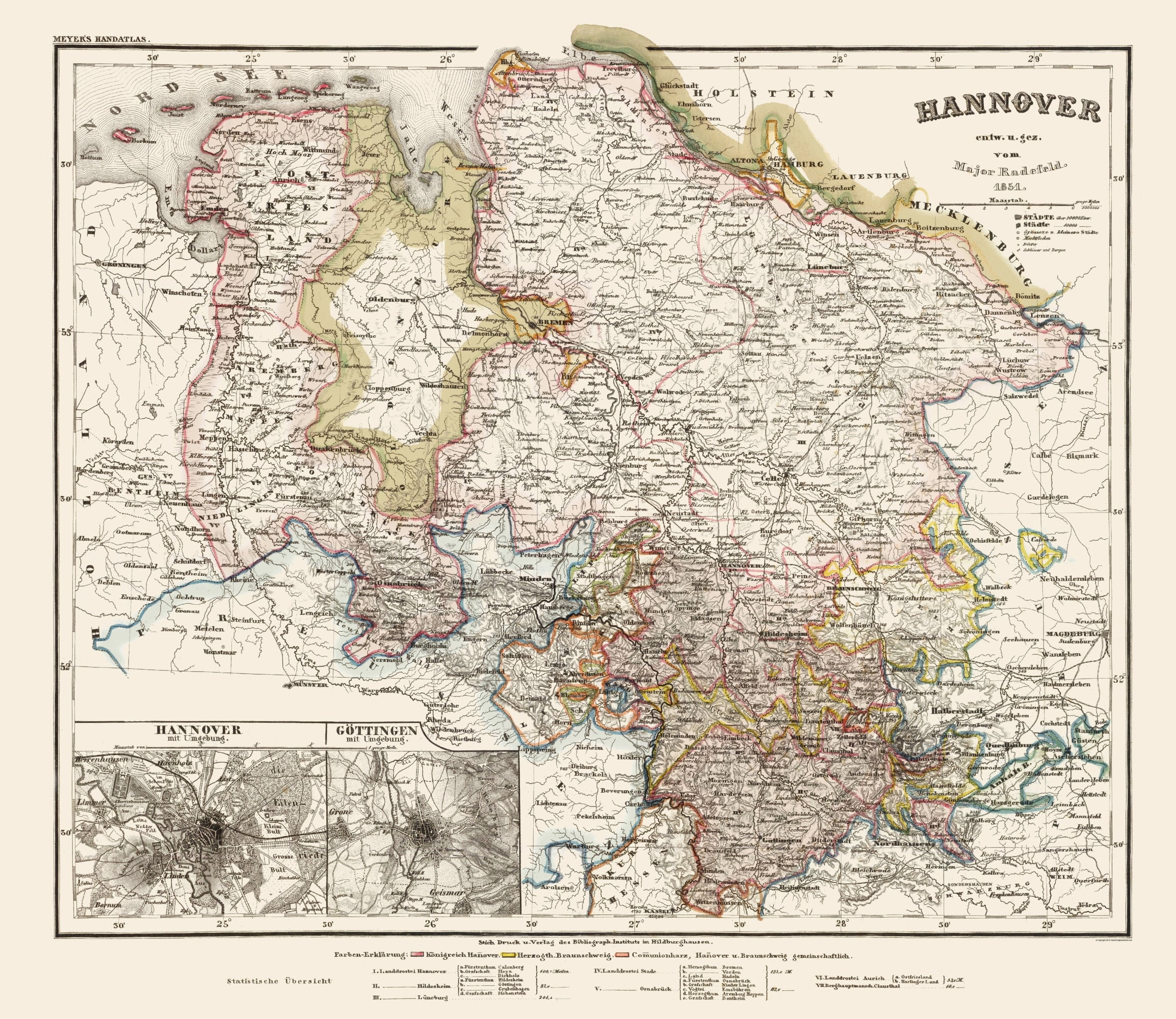 Historic Map - Hannover Germany - Radefeld 1851 - 23 x 26.53 - Vintage ...