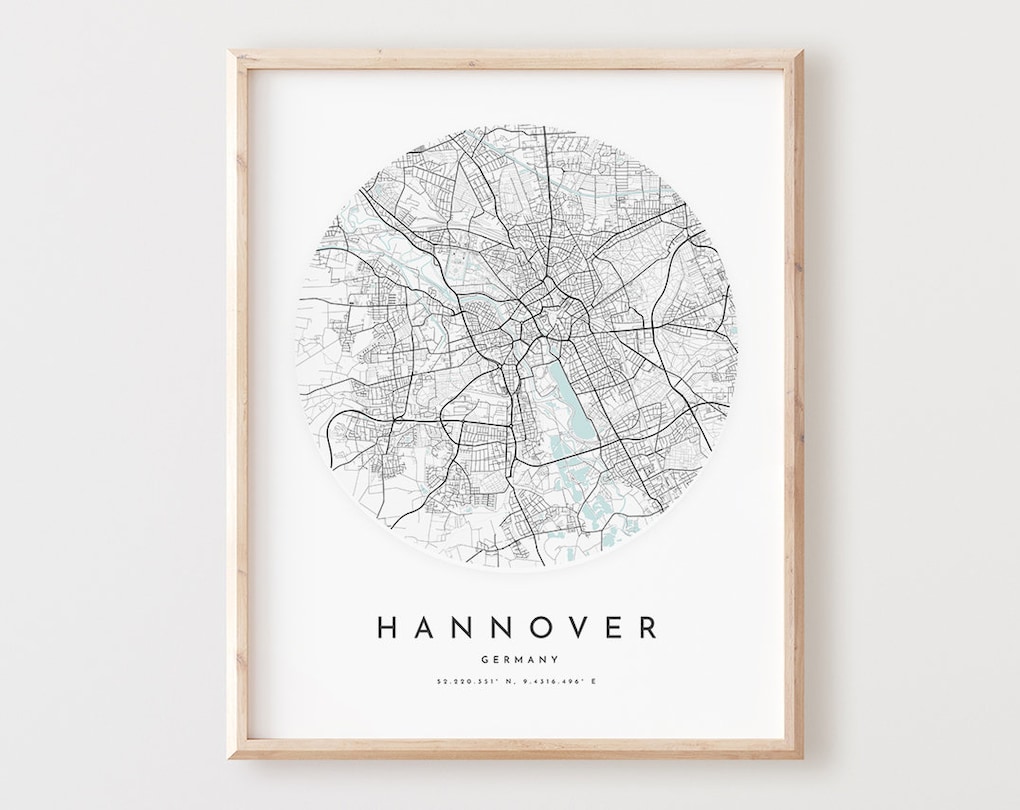 Hannover Map Print, Hannover Map Poster City Wall Art, Hannover Road ...