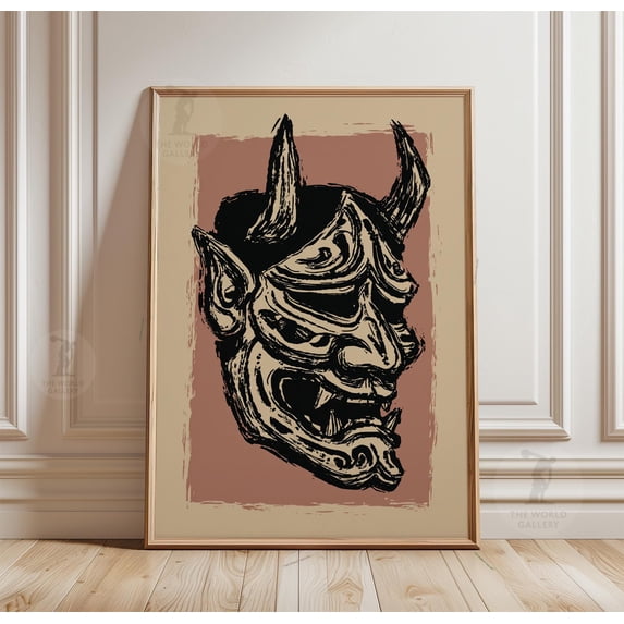 Hannya Mask Poster, Japanese Demon Art Print, Bold Graphic Wall Decor ...
