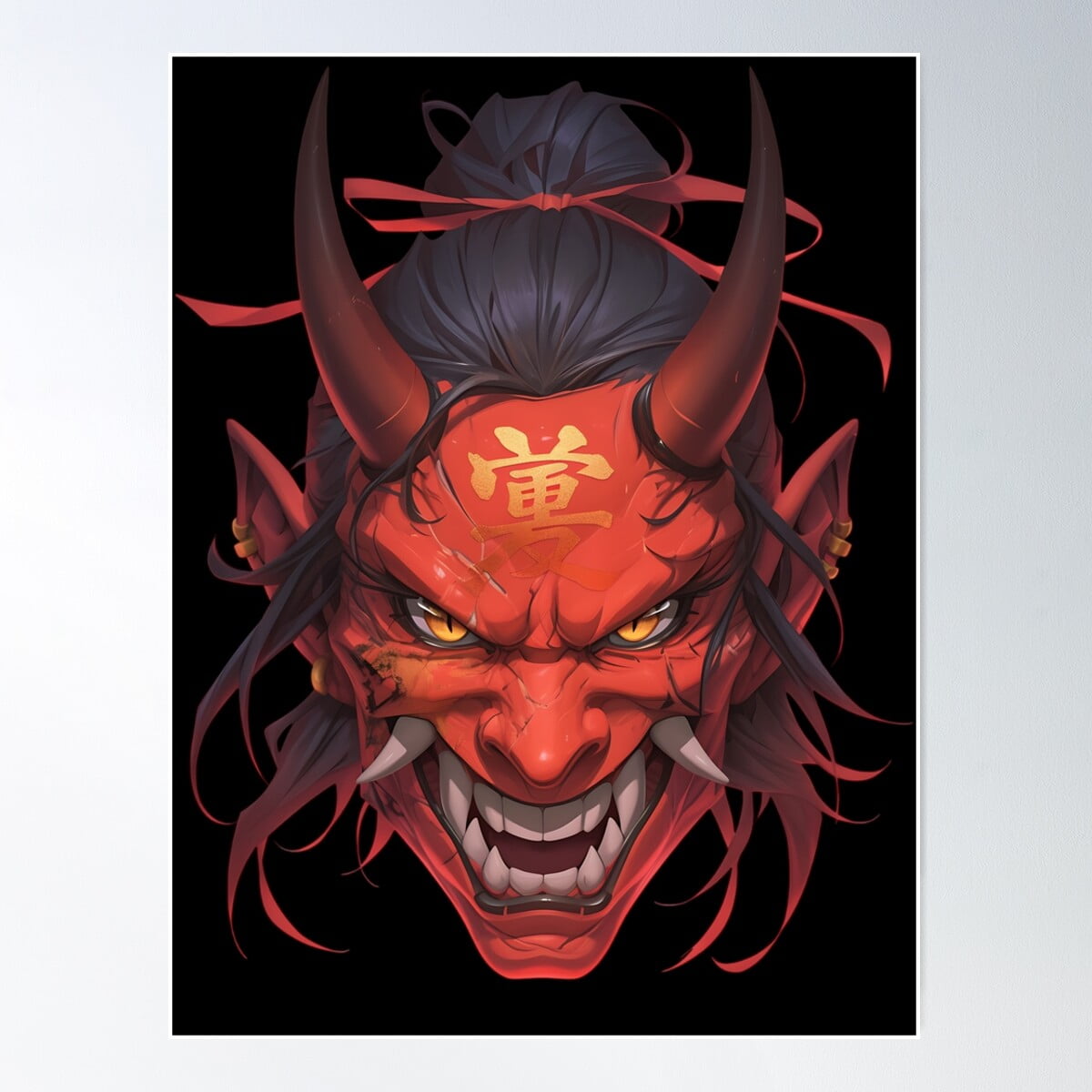 Hannya Oni Grin Poster Wall Art, Modern Wall Decor For Living Room ...