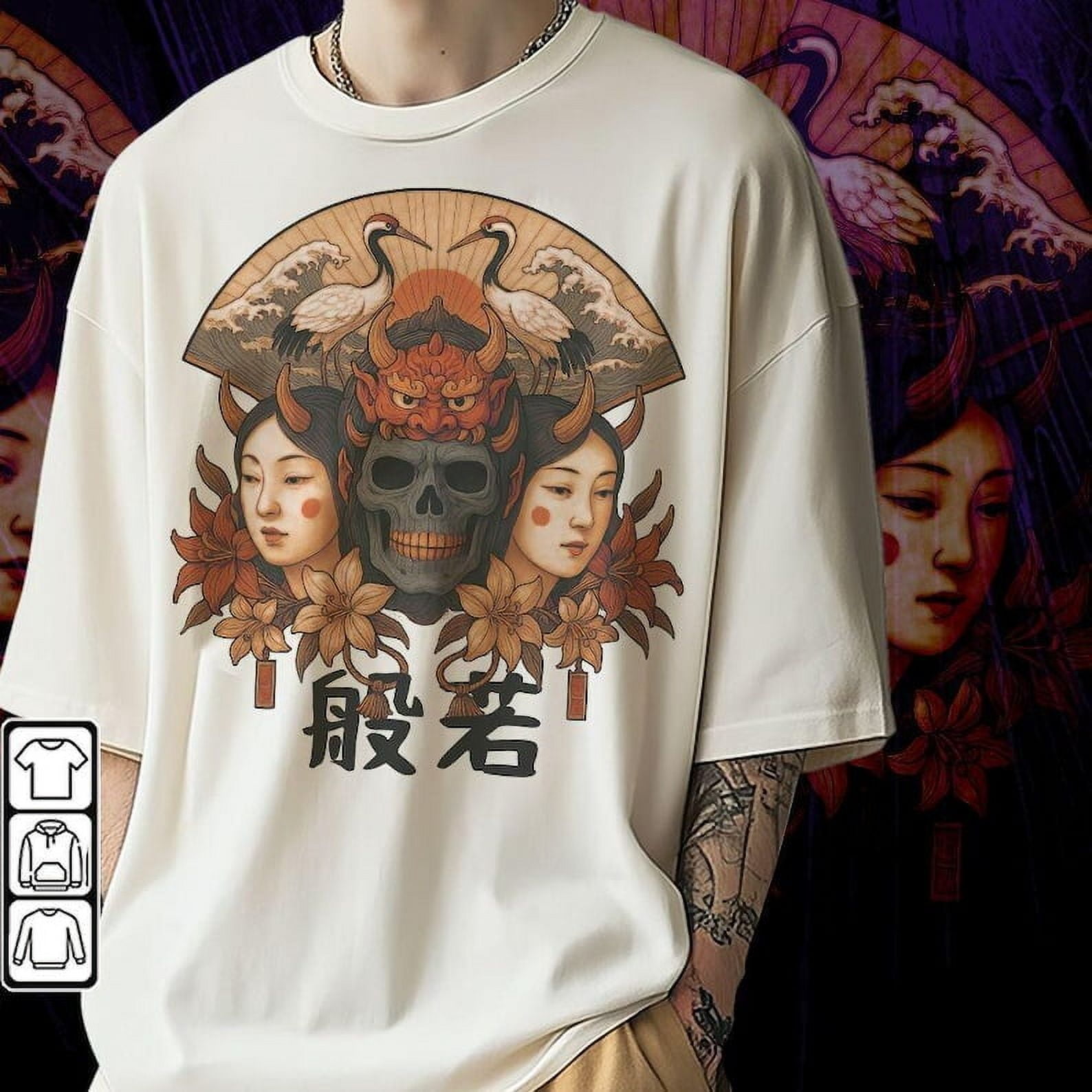 Hannya Oni Mask Yokai Ukiyo-e Japanese Streetwear Shirt - Unisex Hand ...