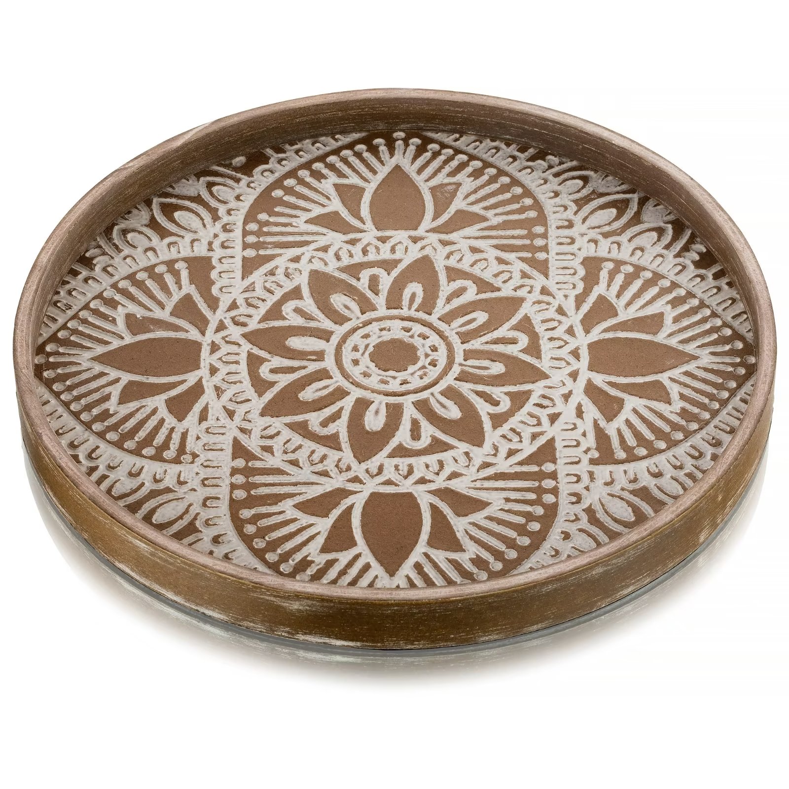 Mainstays White Rustic Rectangular Wood Tray with Metal Handles, 15" x ...