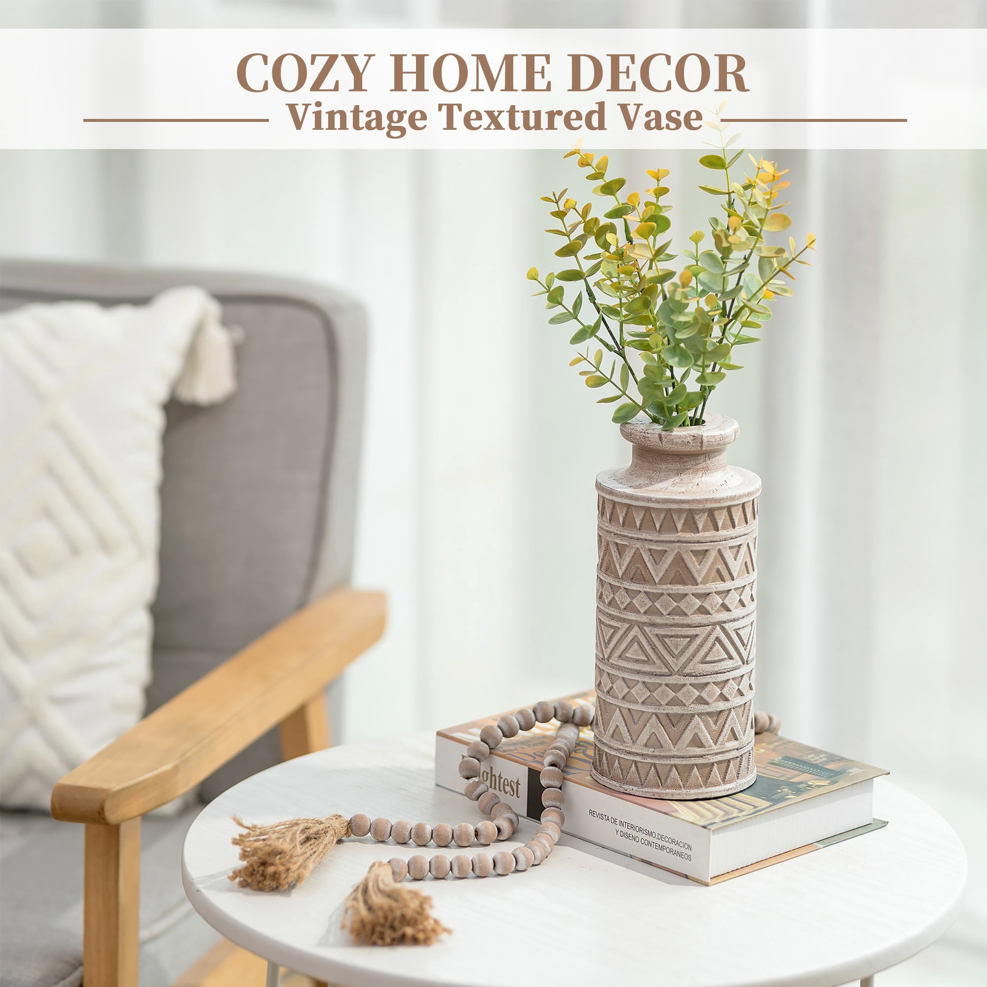 Hanobe Wood Boho Vases Home Decor，Rustic Farmhouse Wooden Vase Boho ...