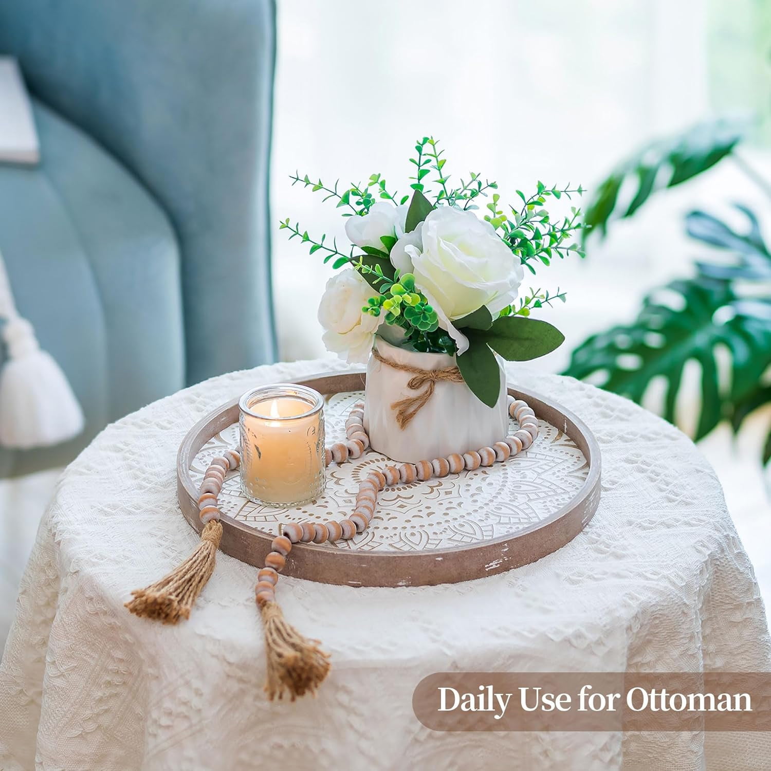 Hanobe Rustic Farmhouse Coffee Table Tray, Natural Wood Centerpiece for ...