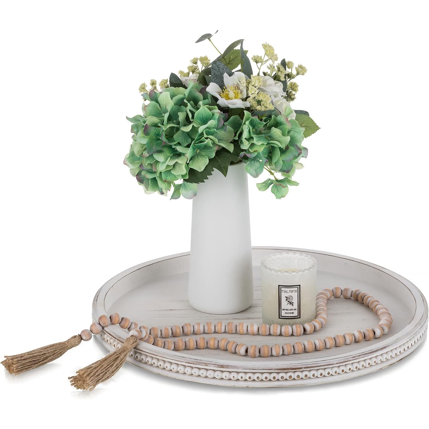 "Hanobe 17.7"" Round Wooden Decor Tray, Rustic Home Centerpiece for ...