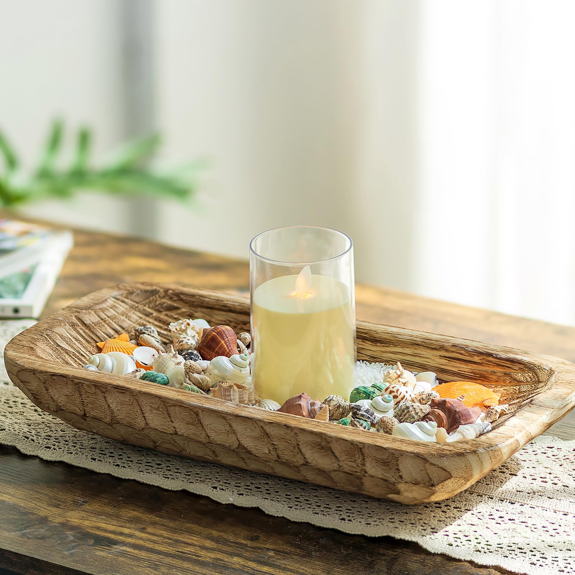 Hanobe Decorative Wood Dough Bowl: Hand Carved Wooden Tray Table ...