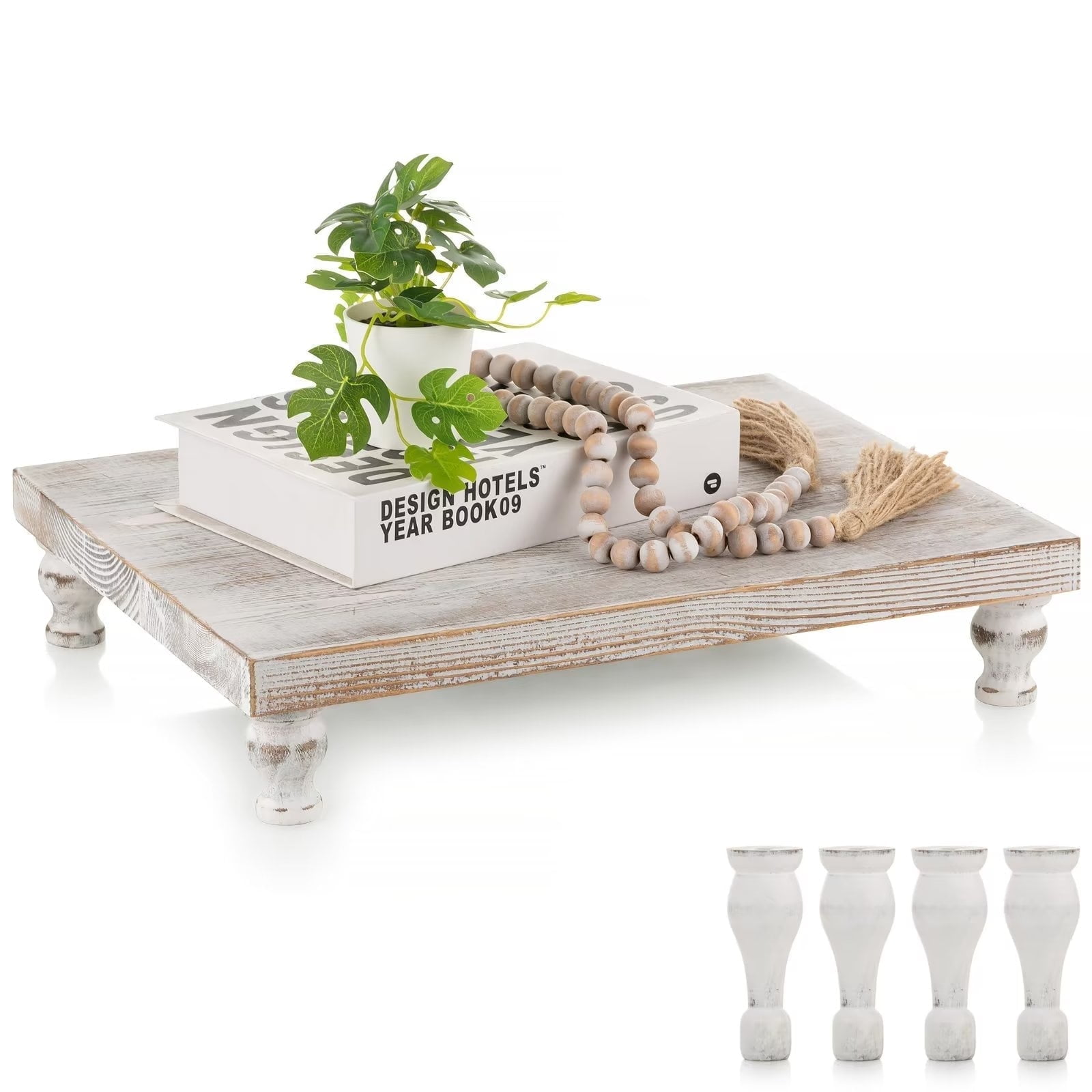 Hanobe Rustic Wooden Decor Stand Pedestal, Wood Tray Risers for ...