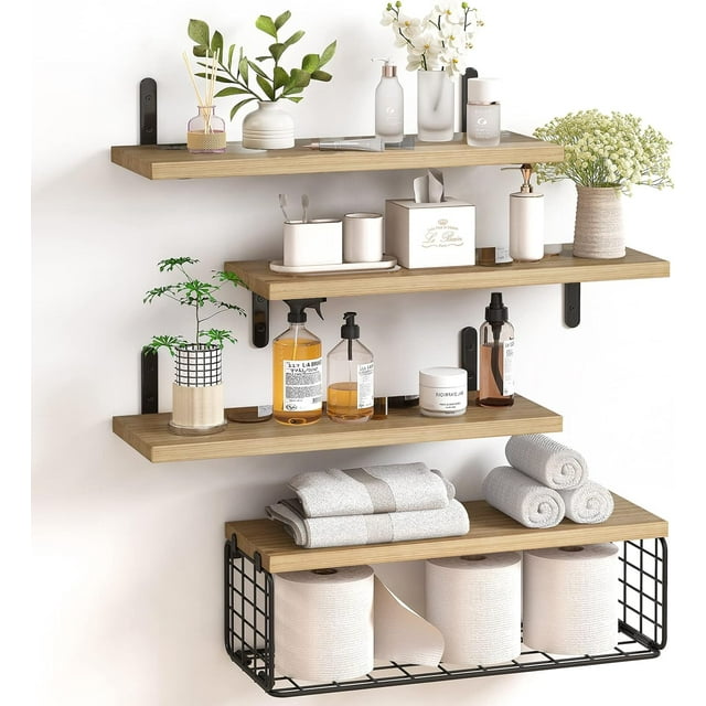 Hanobe Farmhouse Floating Shelves for Bathroom Home Decor Wood Wall ...