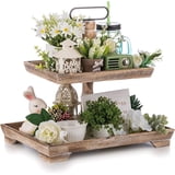 Hanobe Farmhouse Wood Table Stand, Rustic 2-Tier Serving Tray for ...