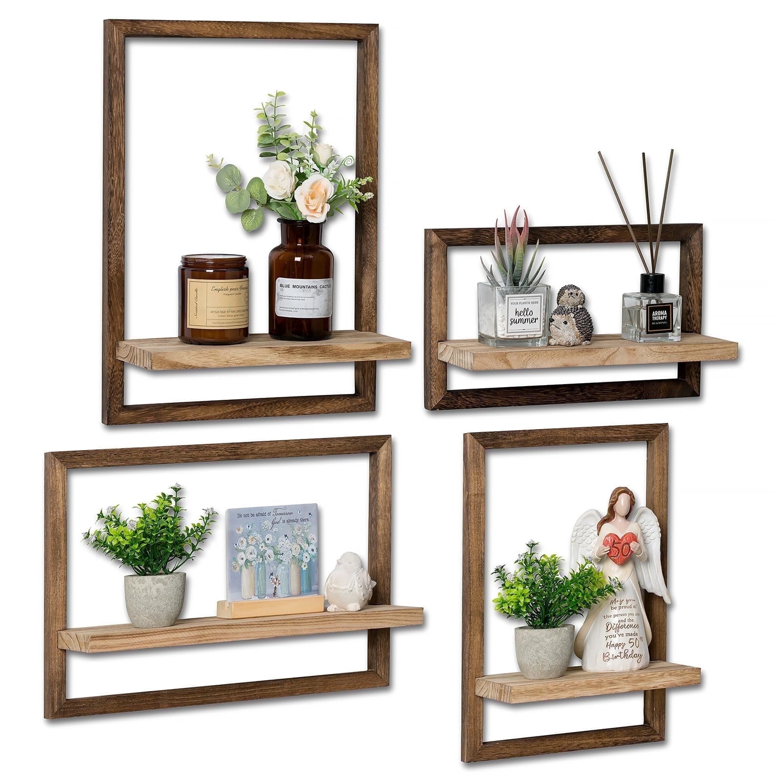 Hanobe Wood Wall Shelves for Bedroom， Farmhouse Decorative Floating ...
