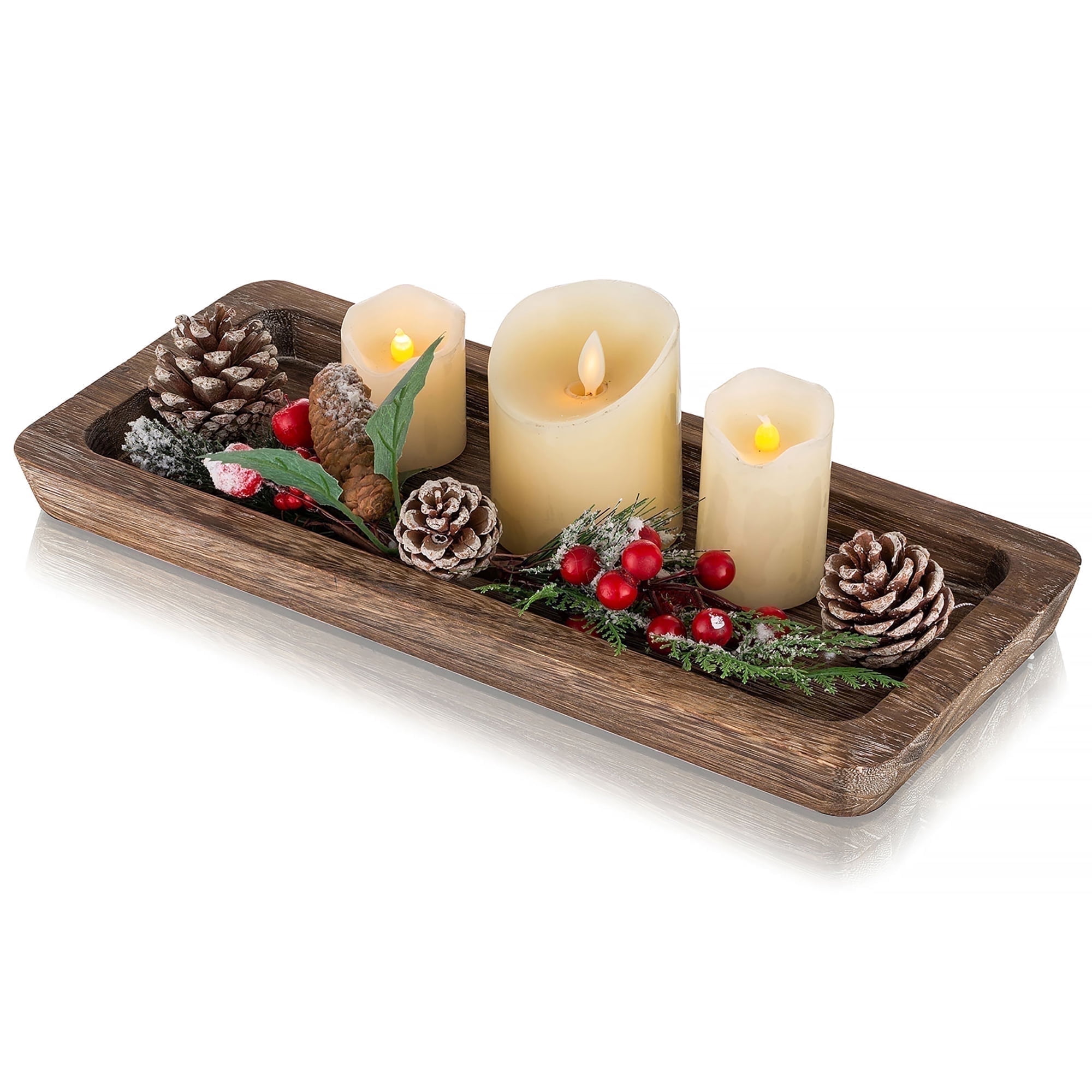 Hanobe Rustic Wooden Candle Tray, Long Narrow Centerpiece for Home ...