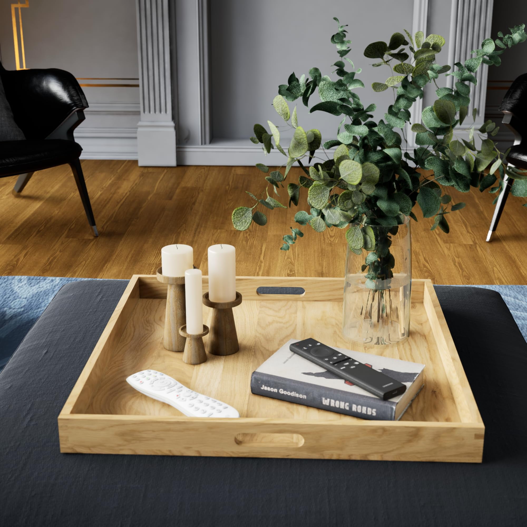 Free Shipping! Hanobe Ottoman Tray Natural Wood Serving Tray with ...