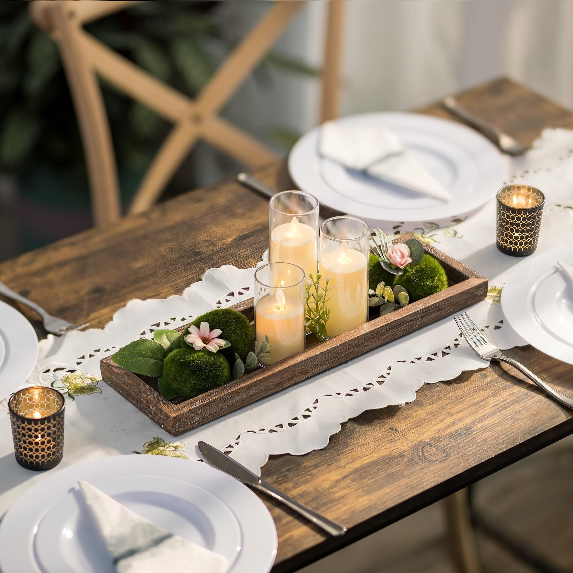 Hanobe Rustic Farmhouse Decorative Wood Candle Tray -15" Wooden Long ...