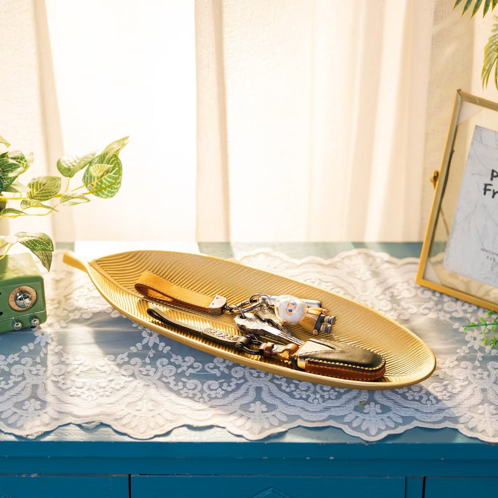 Hanobe Natural Wood Rustic Farmhouse Leaf Tray, Decorative Serving ...