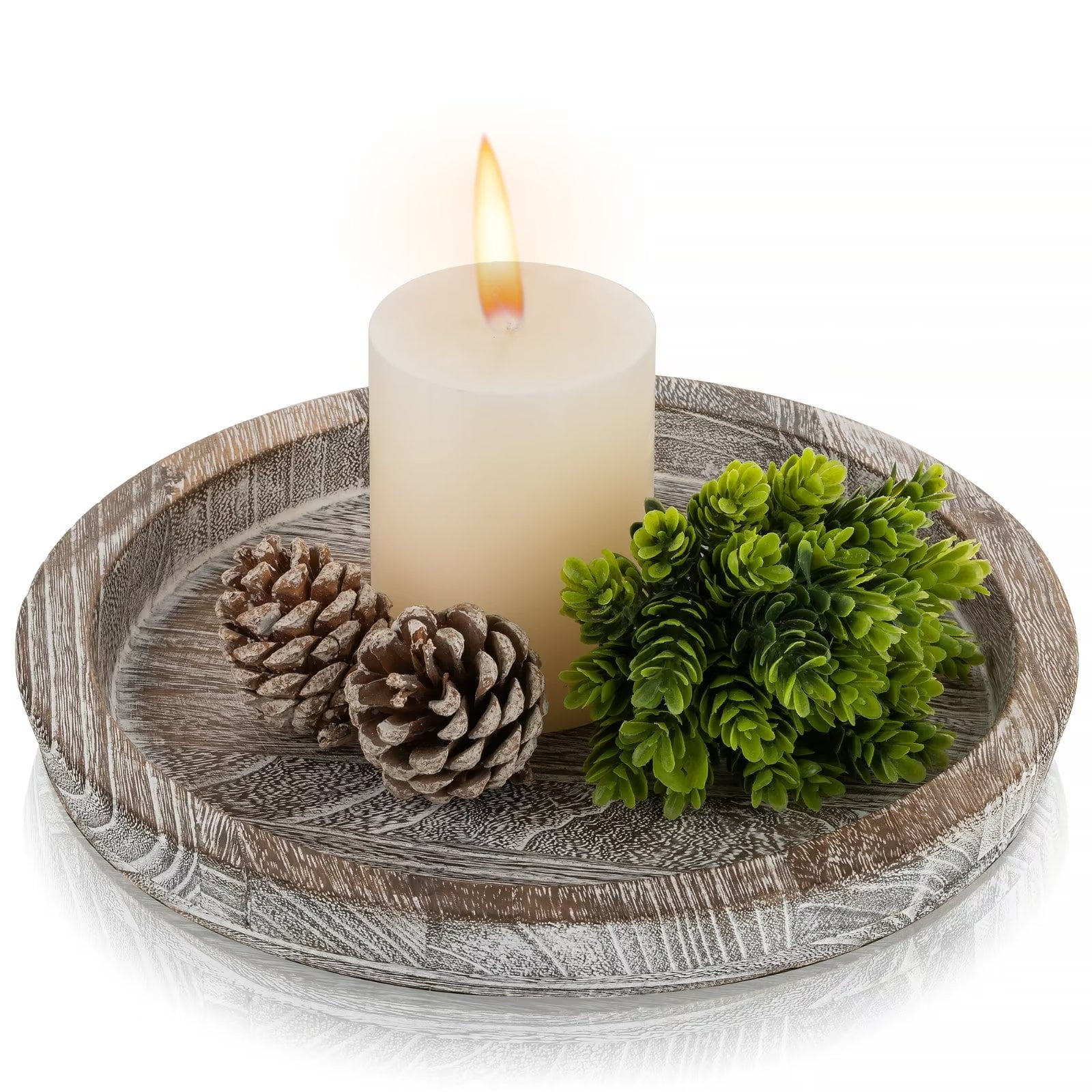 Hanobe Rustic Whitewashed Wooden Serving Tray for Home Kitchen, Coffee ...