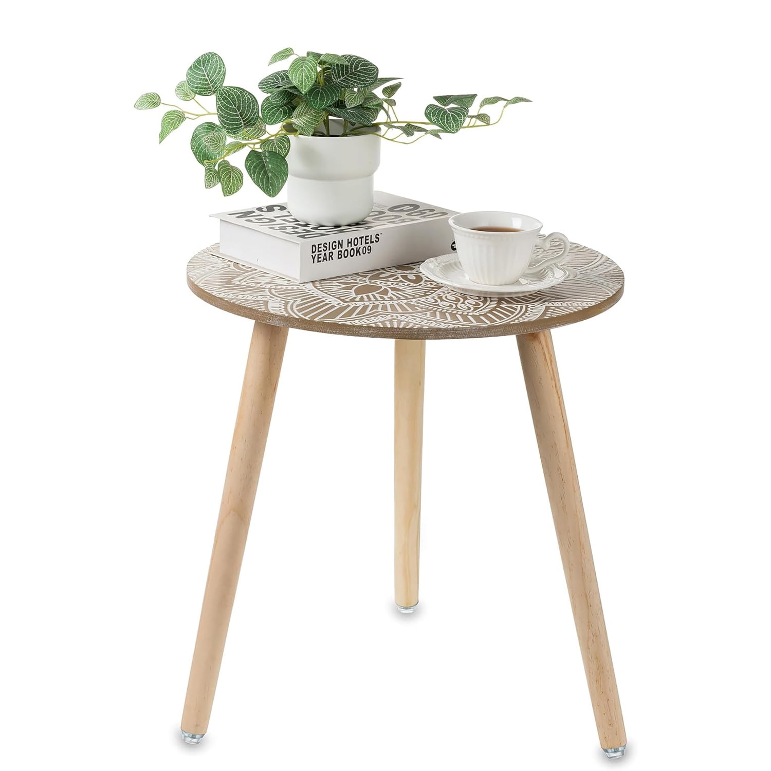 Hanobe Modern Side Table Nightstand for Living Room - Lotus Pattern ...