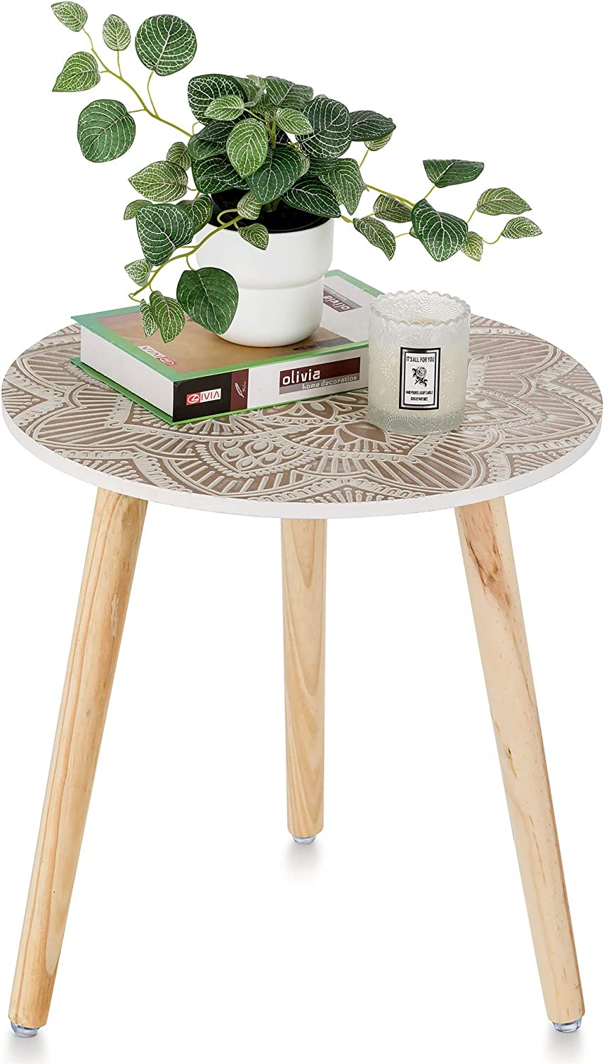Hanobe Side Table Small Round: White End Table for Living Room Couch ...