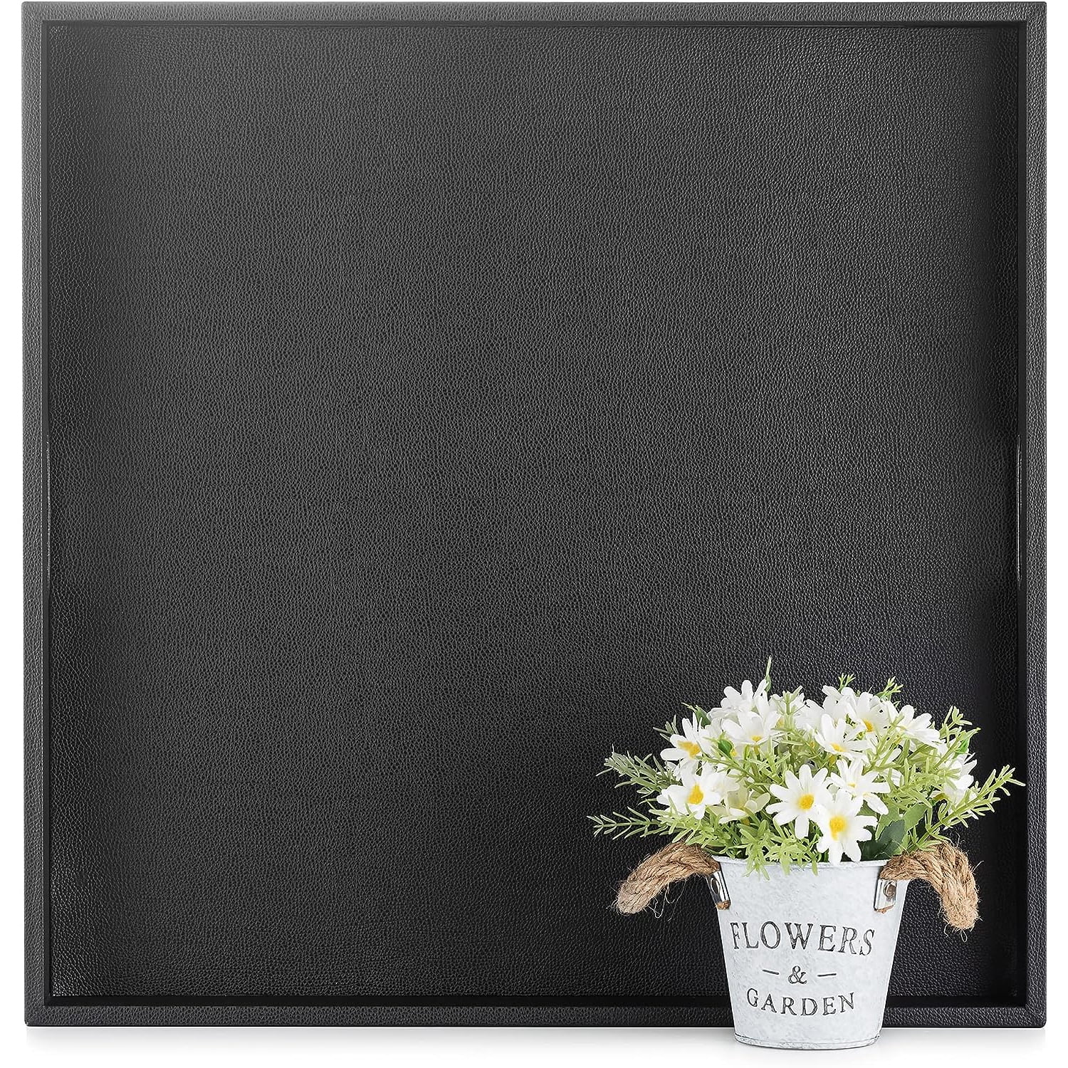 "Hanobe Faux Leather Oversized Ottoman Tray, 22""x22"" Square, Black ...