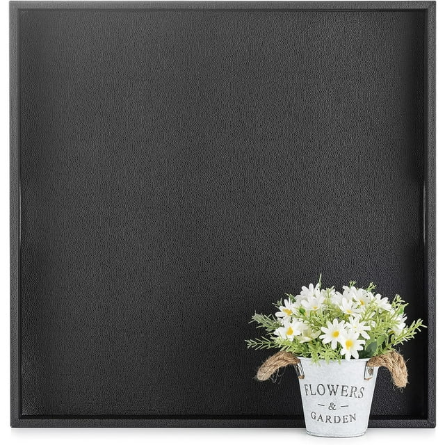 "Hanobe Faux Leather Oversized Ottoman Tray, 22""x22"" Square, Black ...