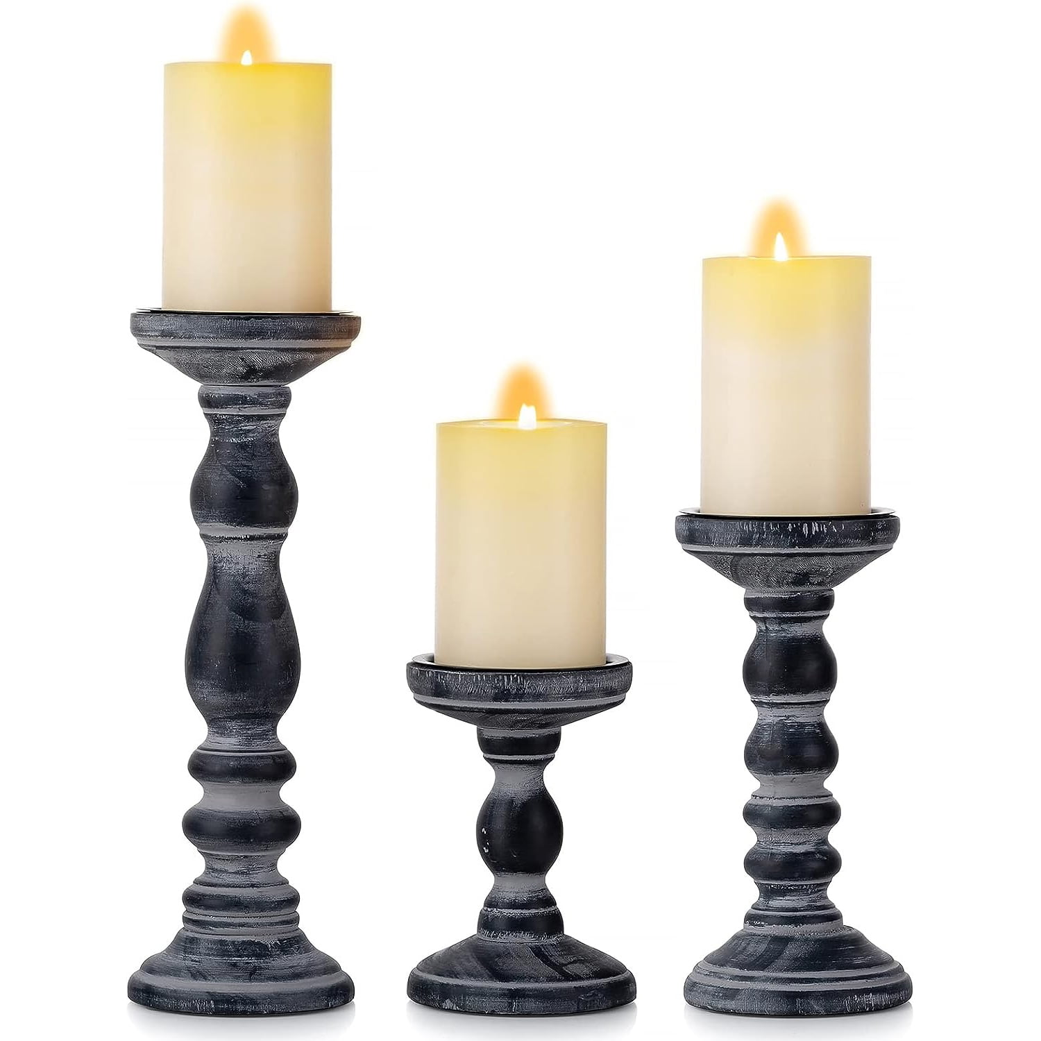 Hanobe Wood Candle Holders for Pillar candles Black Farmhouse Candle ...