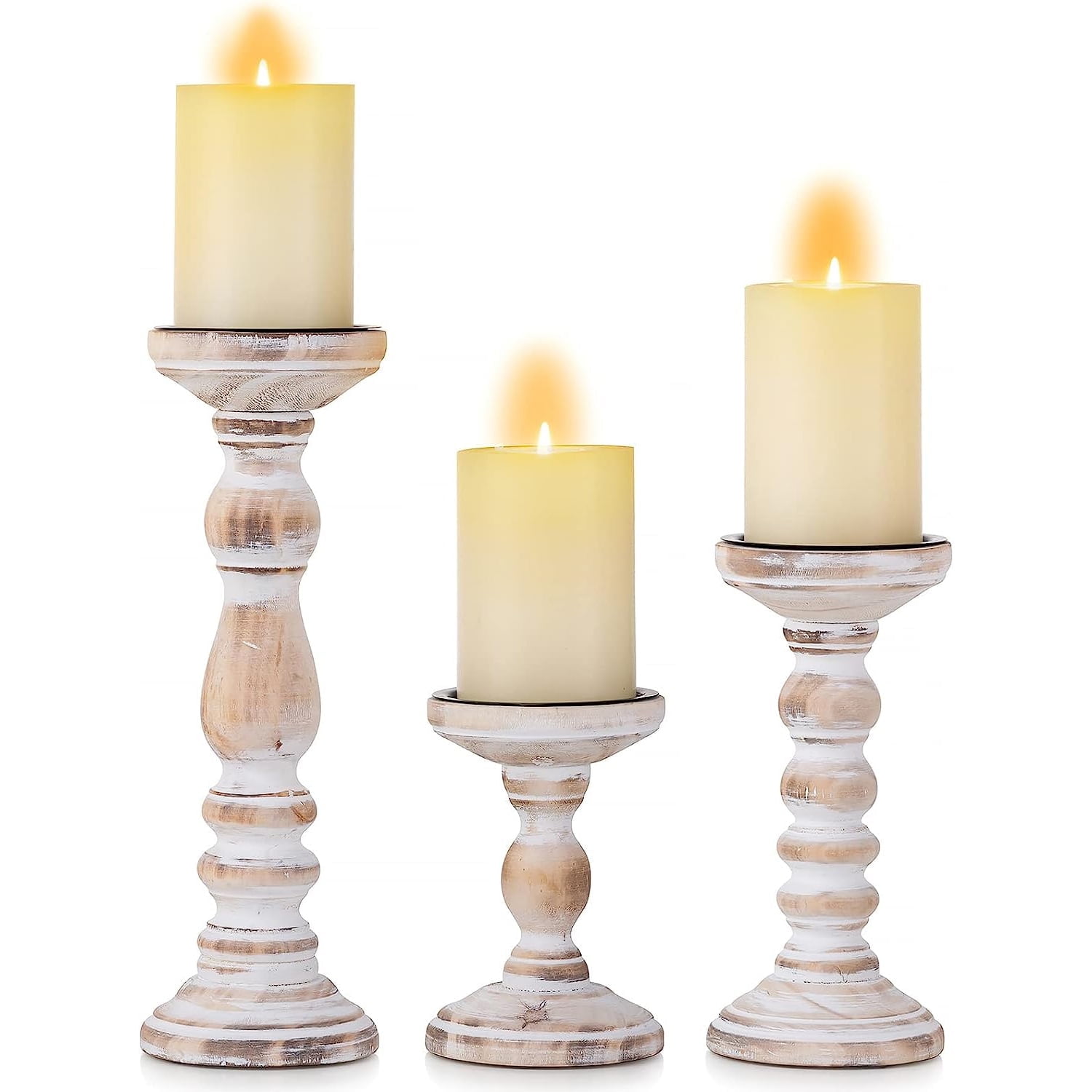 "Hanobe Rustic Wooden Candle Holders Set, Country Style for Pillar ...