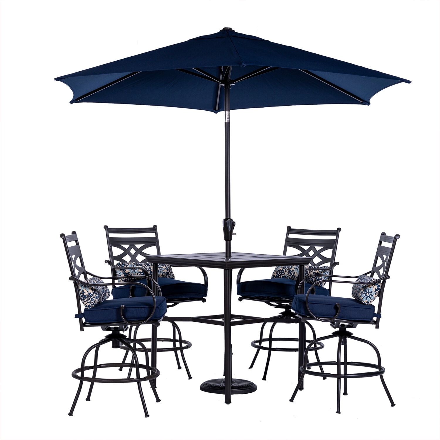 Hanover 6 Piece Steel Outdoor Patio Dining Set with Umbrella, Black ...