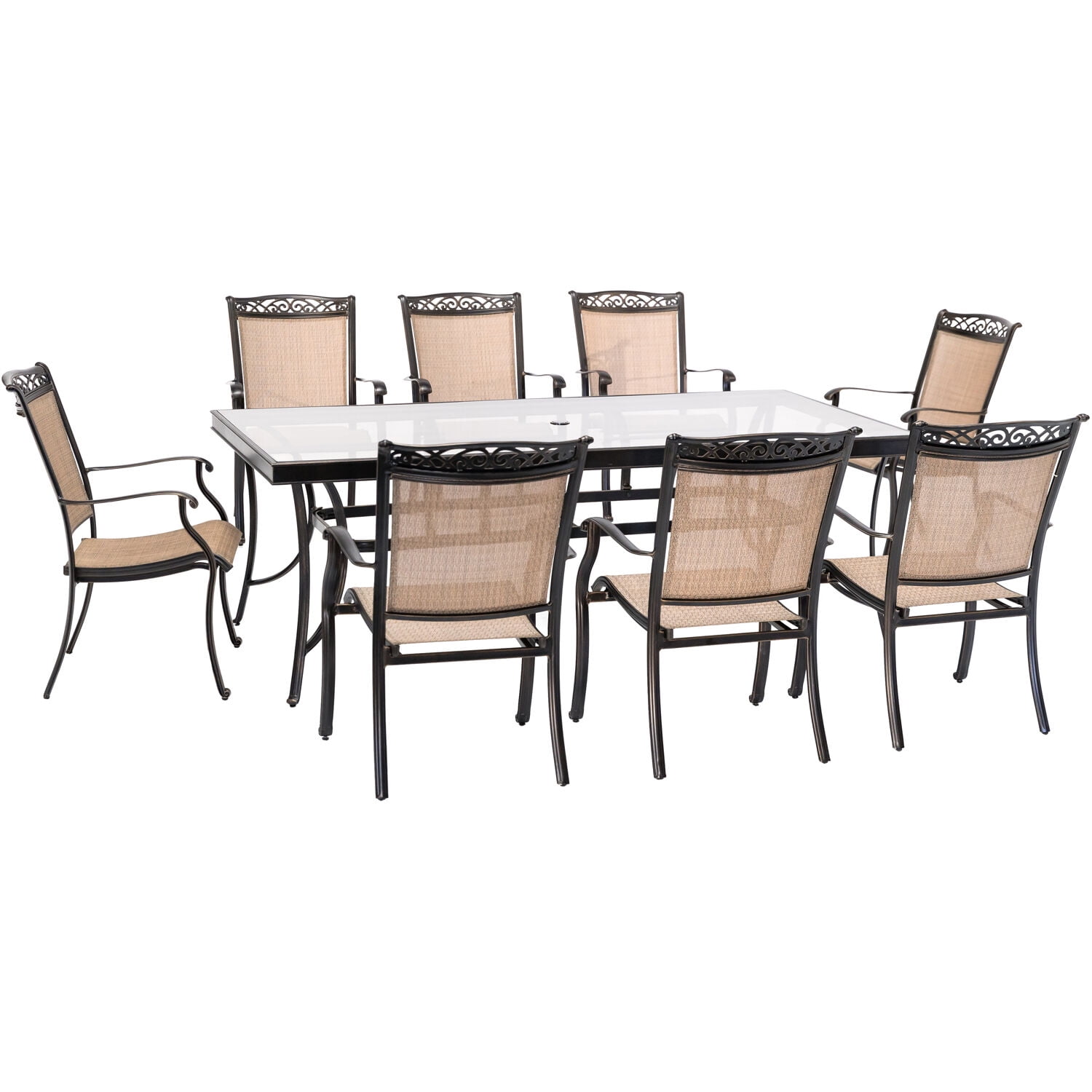 Hanover Fontana 9-Piece Outdoor Dining Set with Glass-Top Table ...
